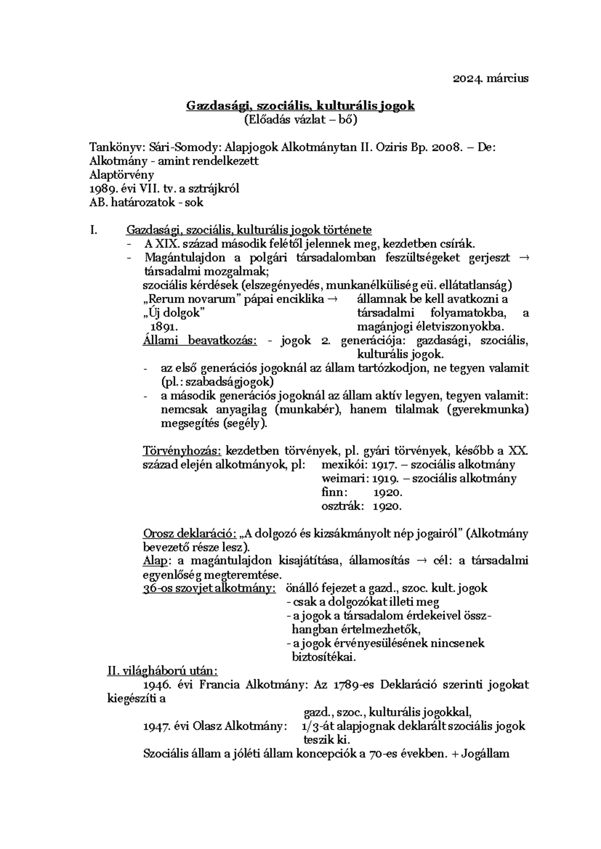 Gazd.szoc.kult jogok - előadás. átírva 2024.03 - március Gazdasági ...