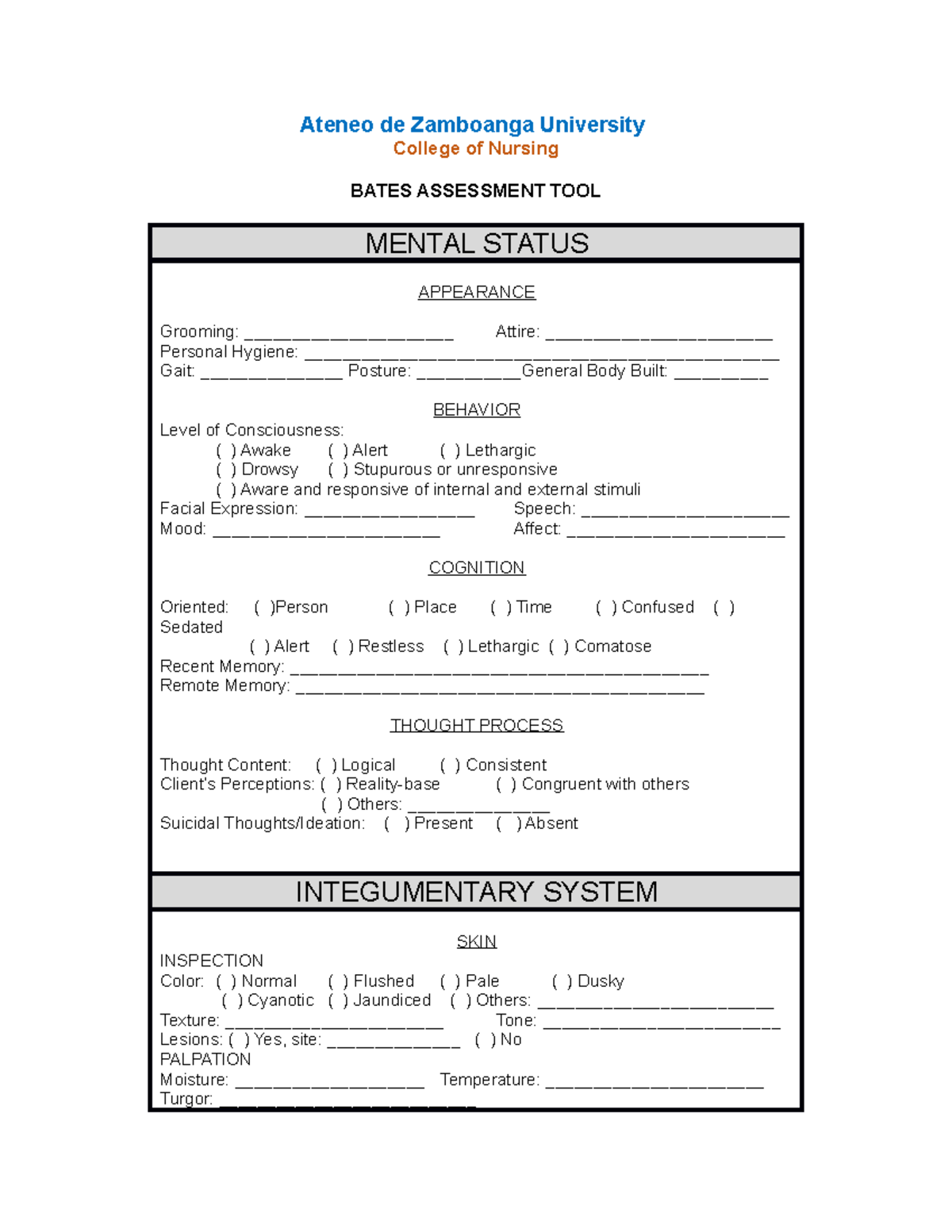 Bates Assessment TOOL 1 1 - Ateneo de Zamboanga University College of ...