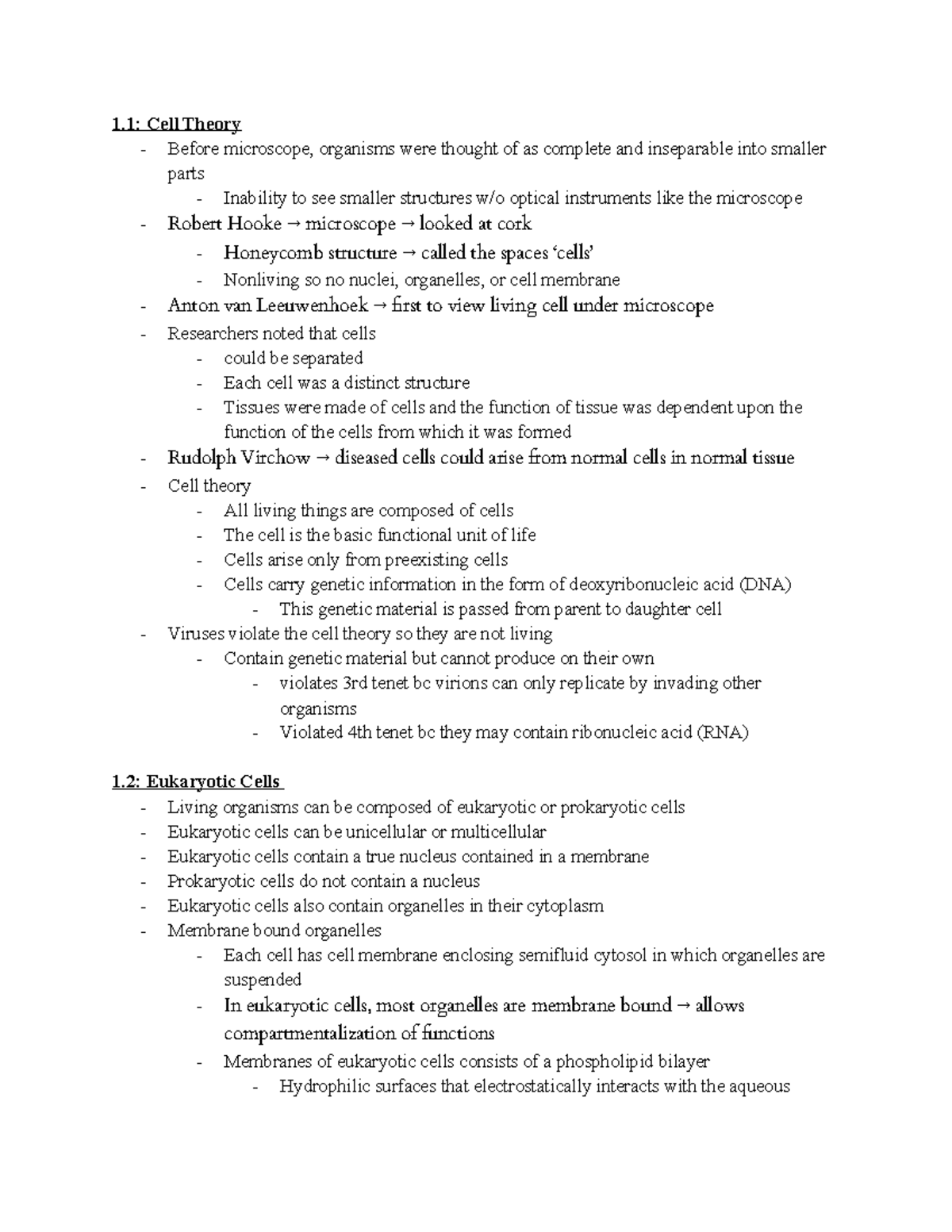 Chapter 1 The Cell - Lecture notes 1 - 1: Cell Theory - Before ...