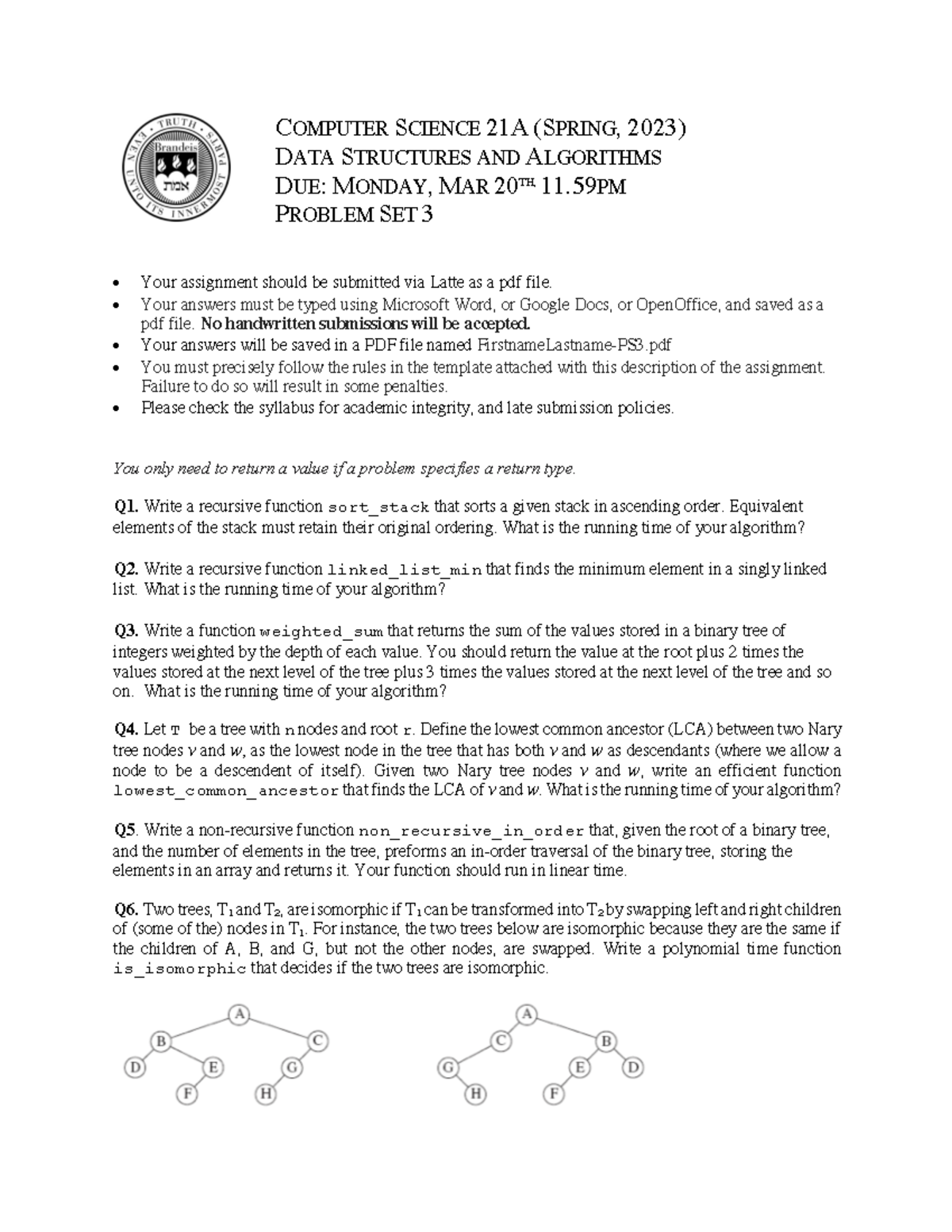 Problem Set 3 - COMPUTER SCIENCE 21A (SPRING, 2023) DATA STRUCTURES AND ...