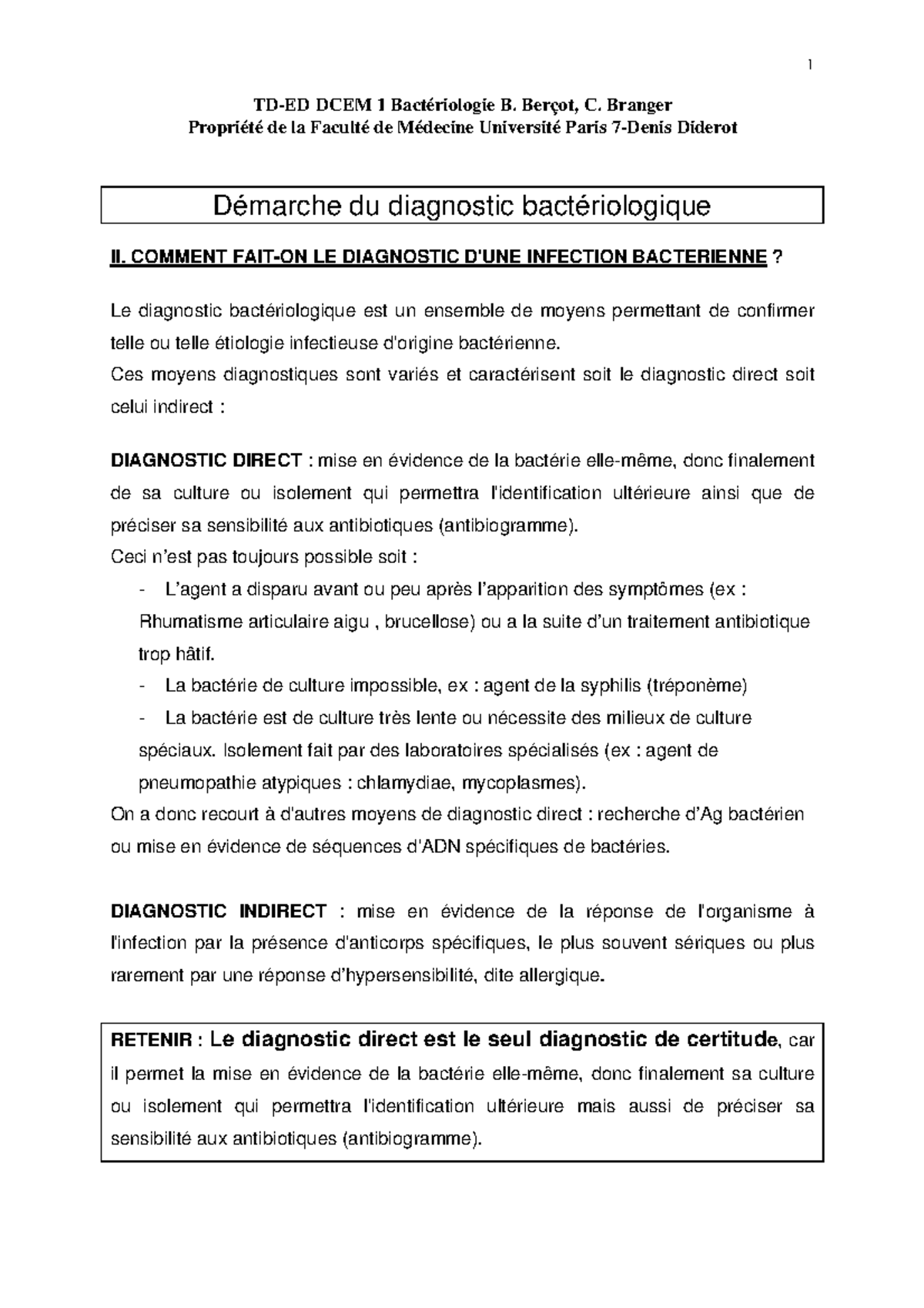 TP-ED 1 bacterio logie DCEM1 DÚmarche du diagnostic bact Úriologique 1 - TD-ED DCEM 1 ...