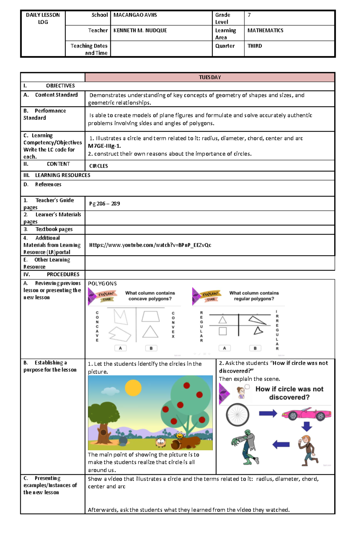 Daily Lesson LOG format - DAILY LESSON LOG School MACANGAO AVHS Grade ...