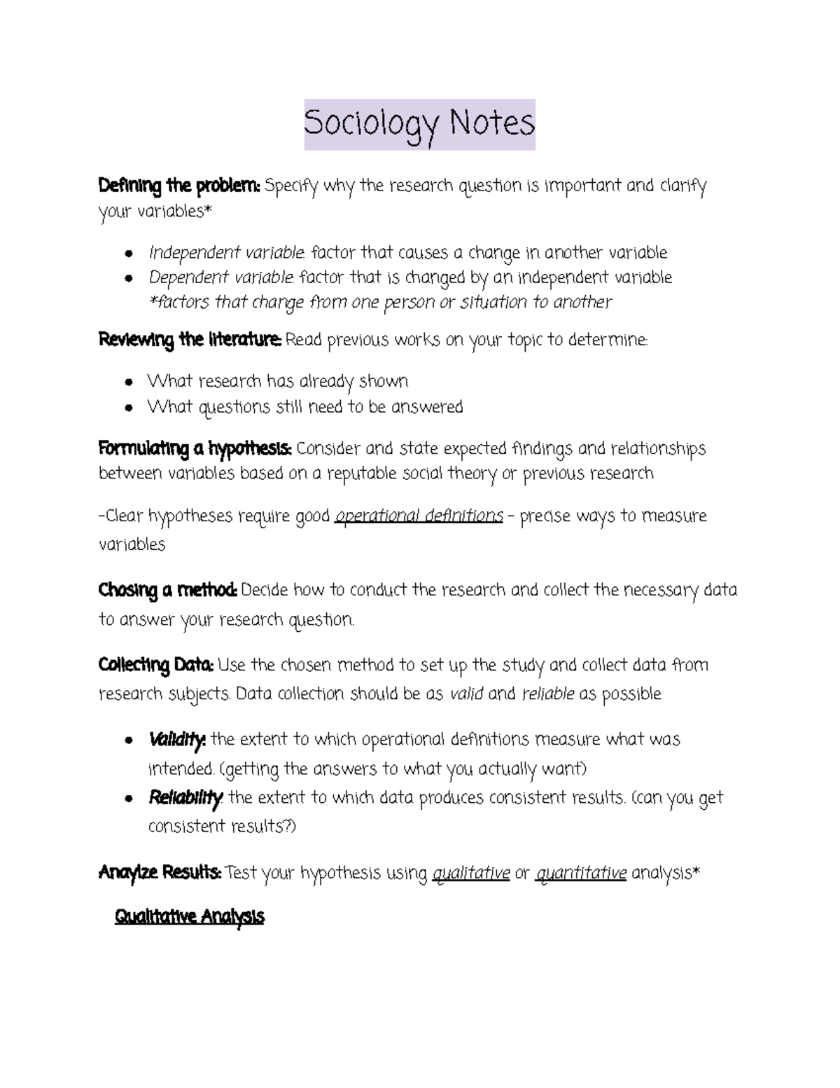 SOC Notes Research - elle rickman - Sociology Notes Defining the ...