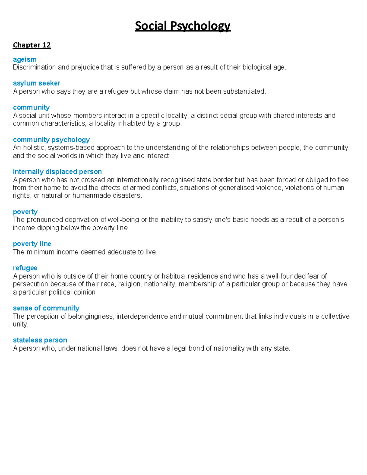 Social Psychology Revision - Chapter 12 - Social Psychology Chapter 12 ...