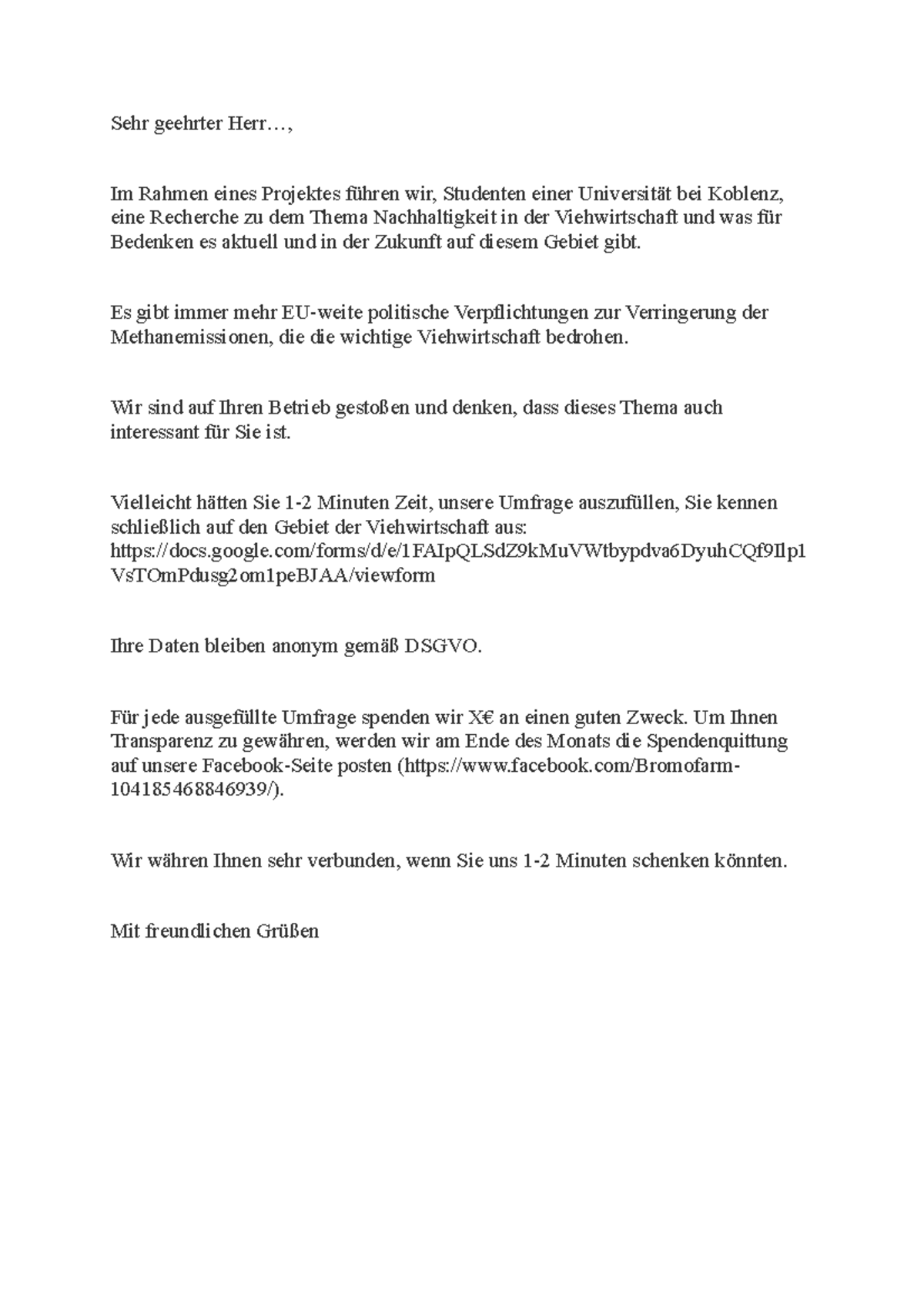 Anschreiben Email Survey - Sehr geehrter Herr..., Im Rahmen eines ...