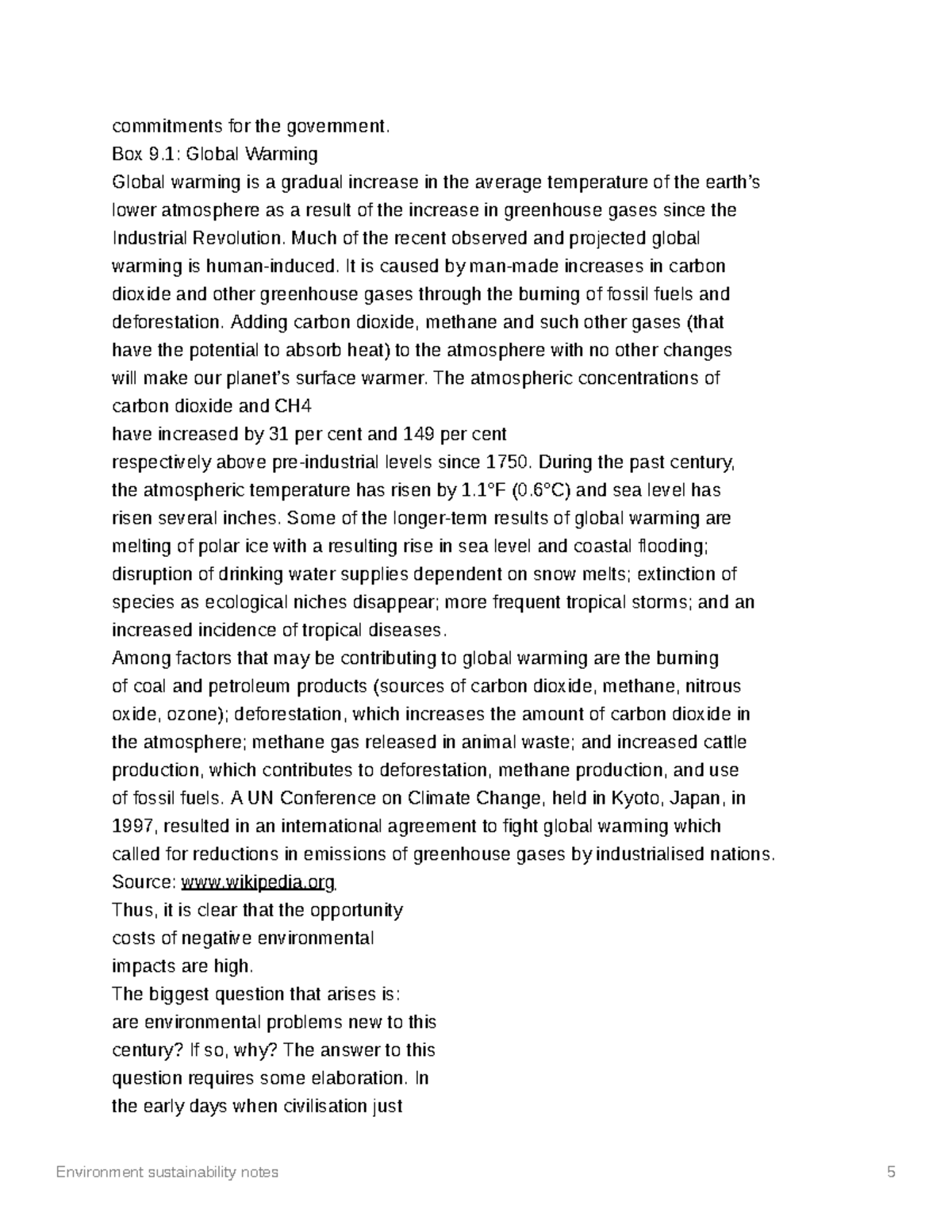 Environment sustainability notes 5-6 - Environment sustainability notes ...