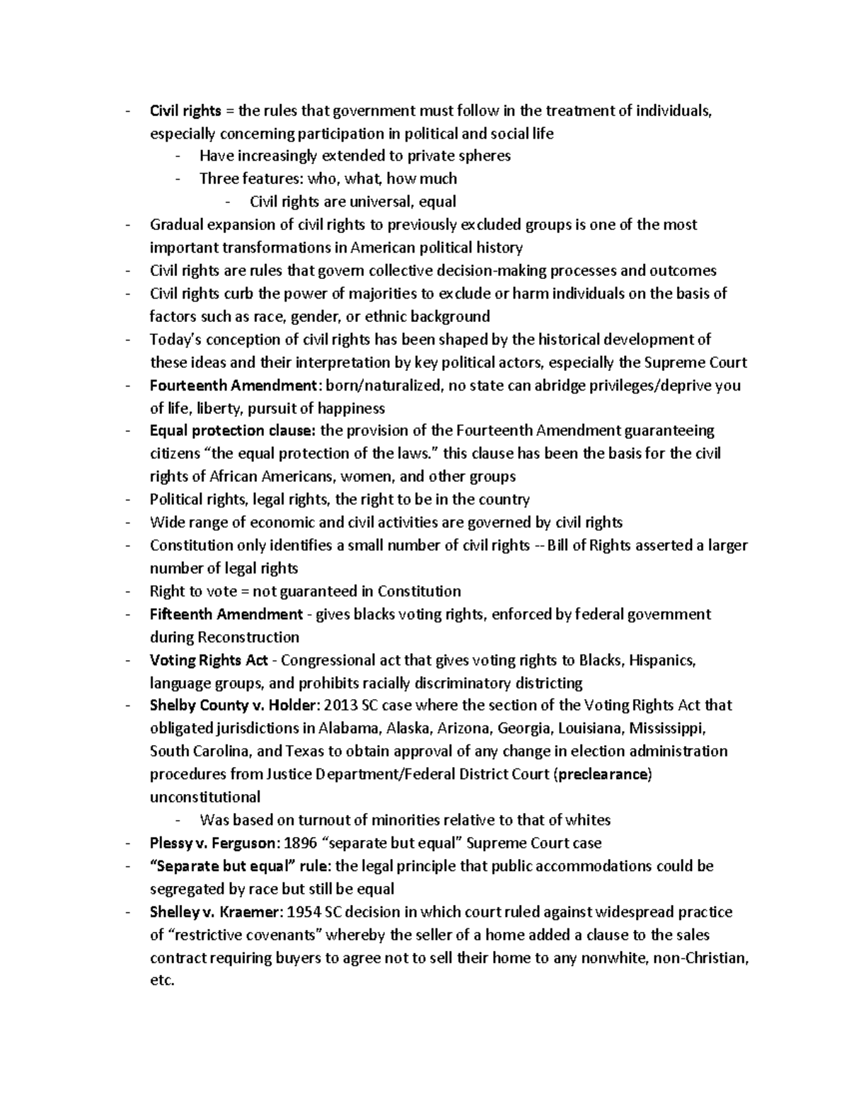 American Politics - Civil Rights - Civil rights = the rules that ...