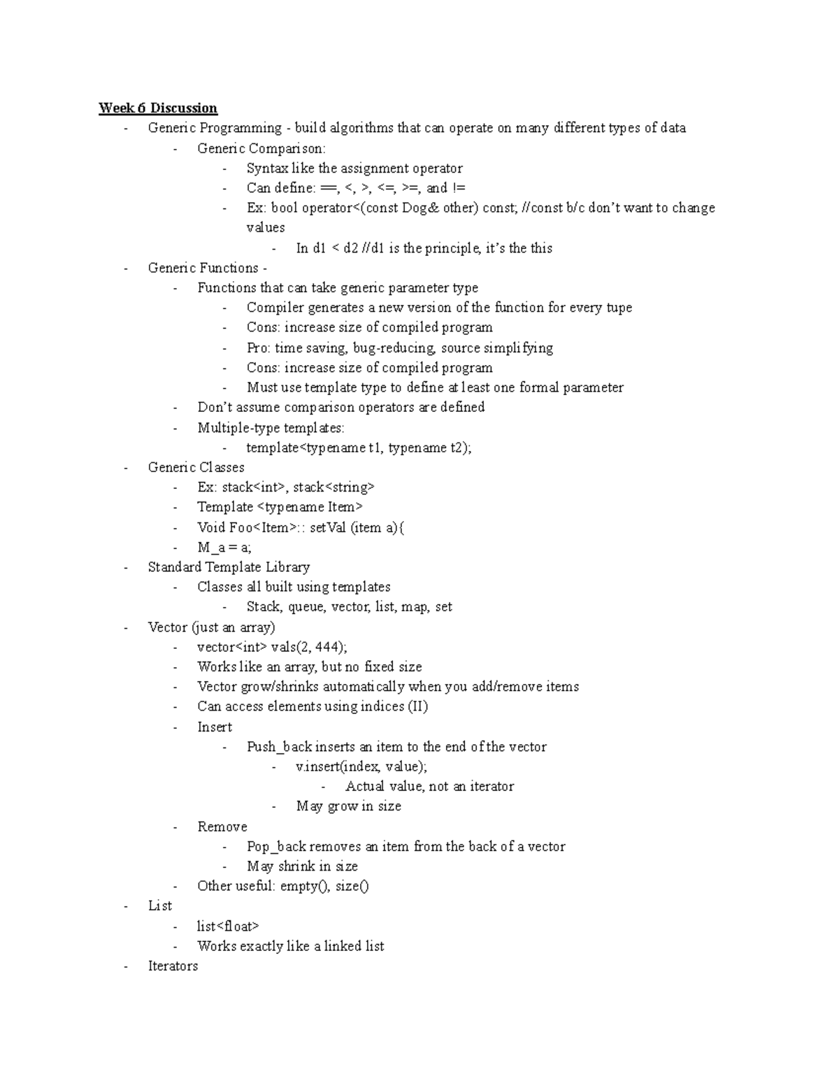 Cs 32 Lecture Notes Week 6 Discussion Week 6 Discussion Generic Programming Build 