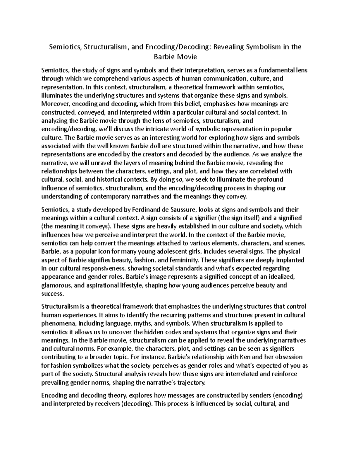 Research paper #1 - Semiotics, Structuralism, and Encoding/Decoding ...