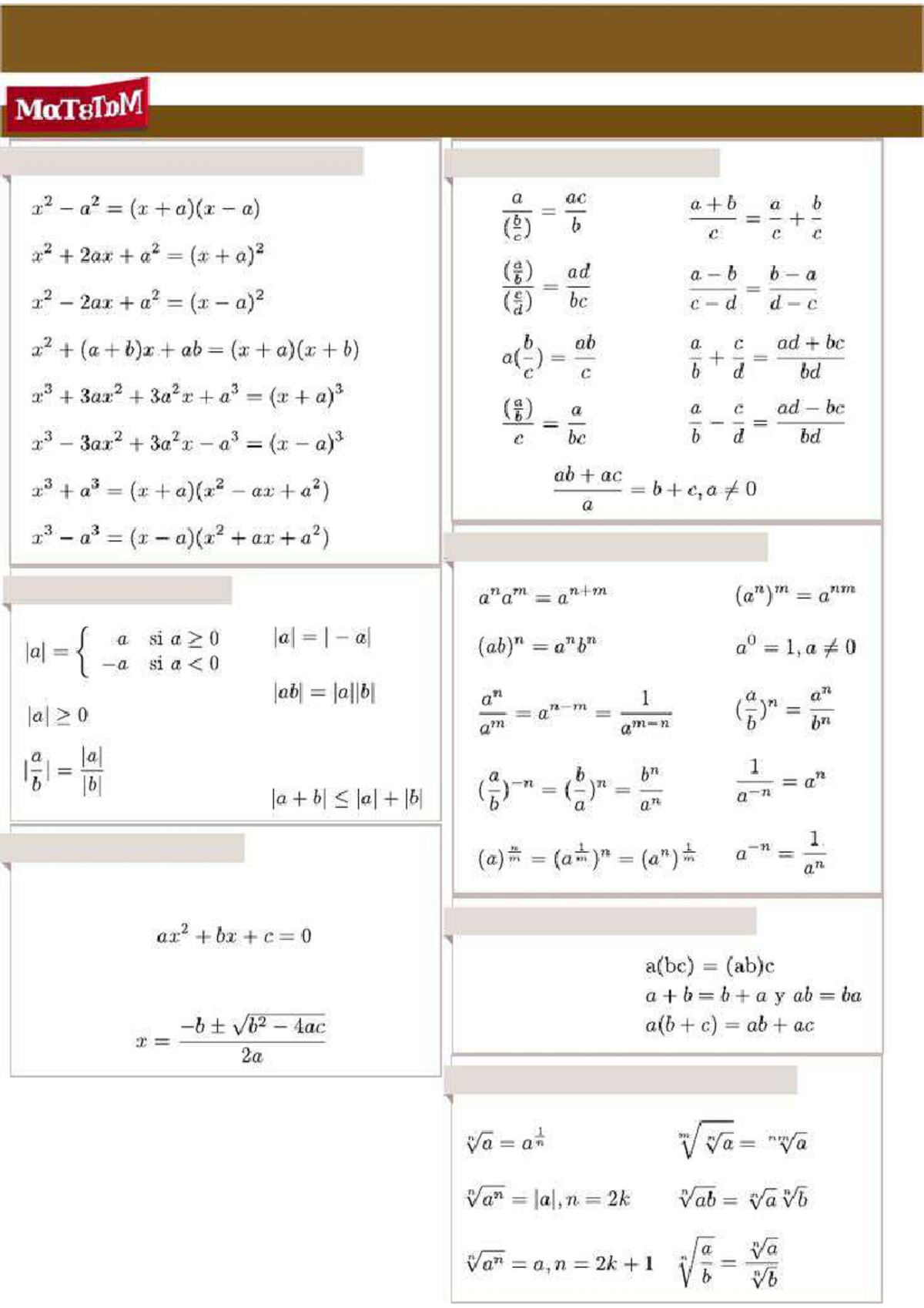 Formulass matematicas - MaT8TDM a (g) a-b b-a 2? 2ax+a2=(1-a) c-d d-c 2 ...