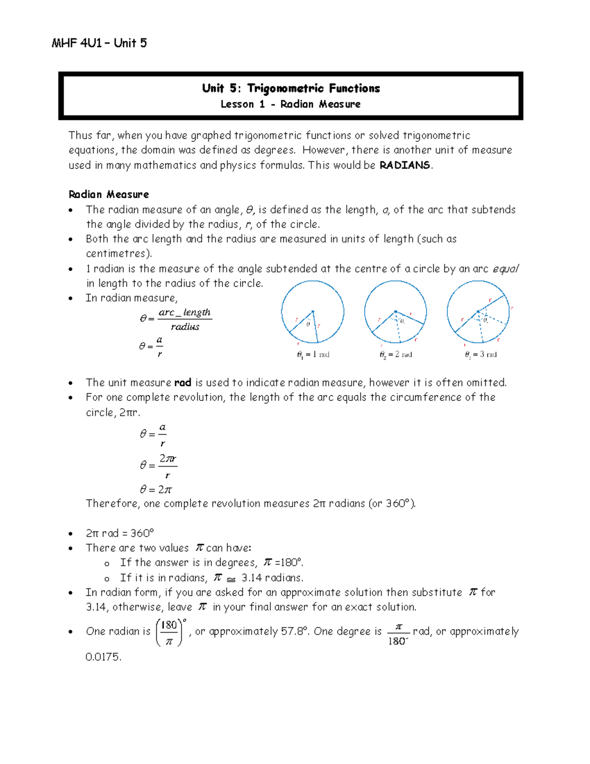 Unit 5 Lessons - unit 5 - Thus far, when you have graphed trigonometric ...