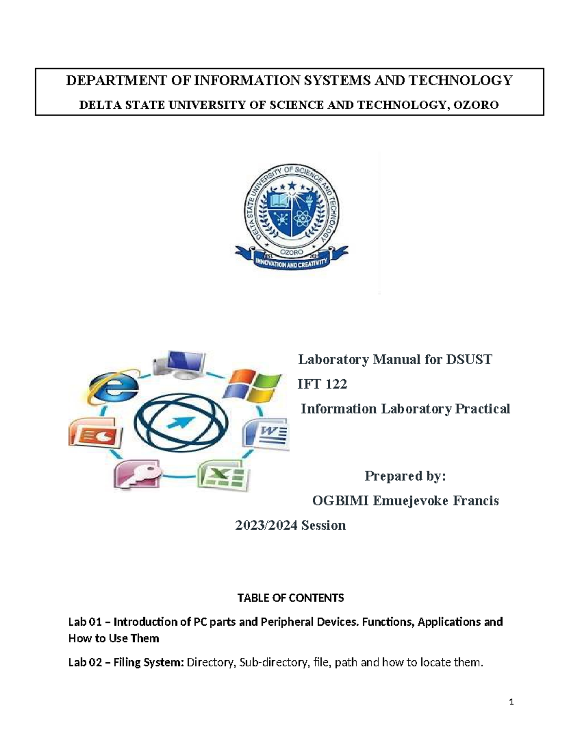 Information Lab Manual Dsust IST 122 - Laboratory Manual for DSUST IFT ...