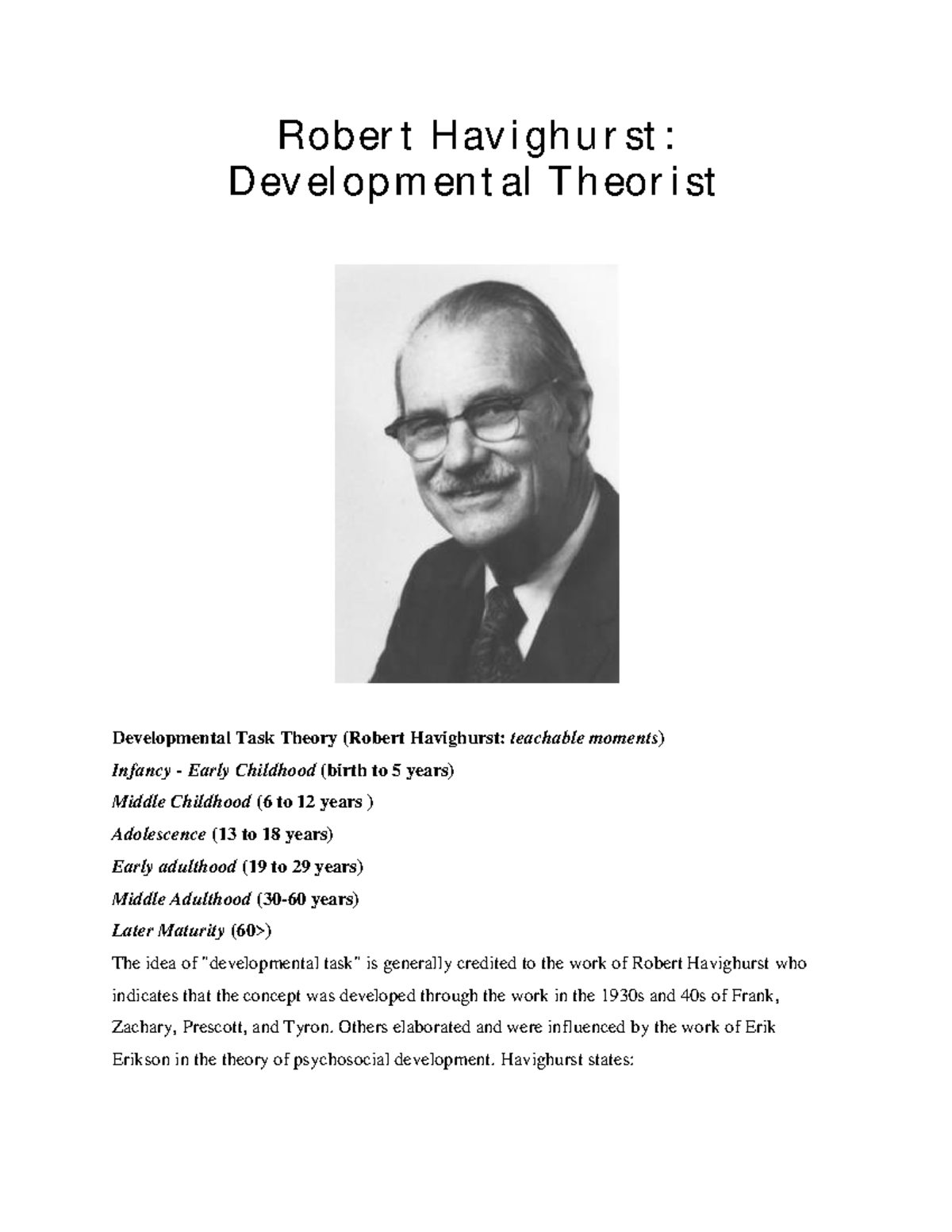 Developmental Task Theory by Robert Havighurst - Rober t H av i gh u r ...