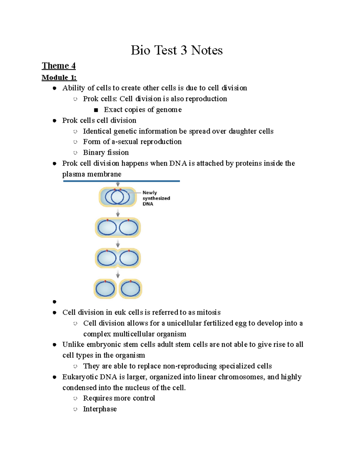 Bio Test 3 Notes - Bio Test 3 Notes Theme 4 Module 1: Ability of cells ...