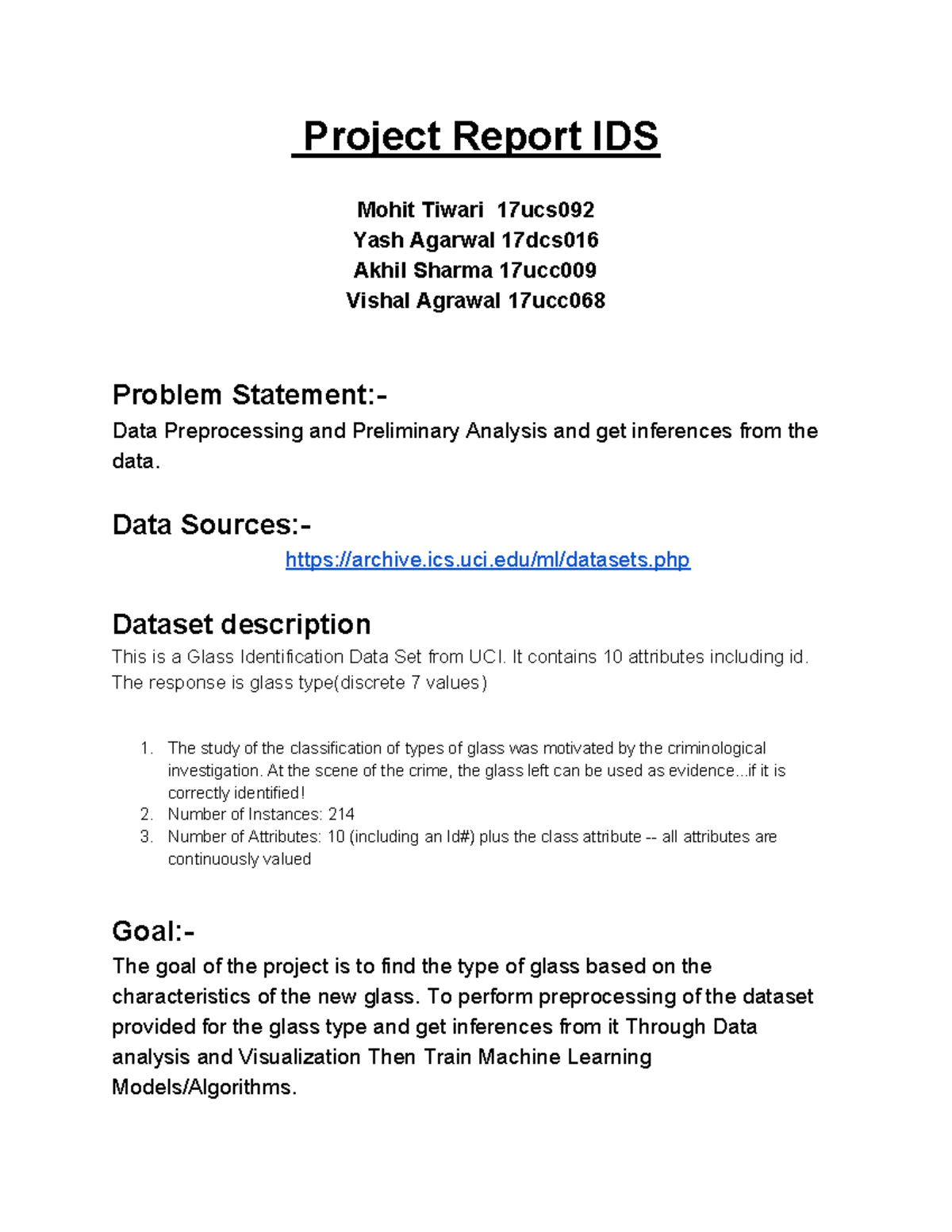 Project Report IDS - Glass Classification - Project Report IDS Mohit ...