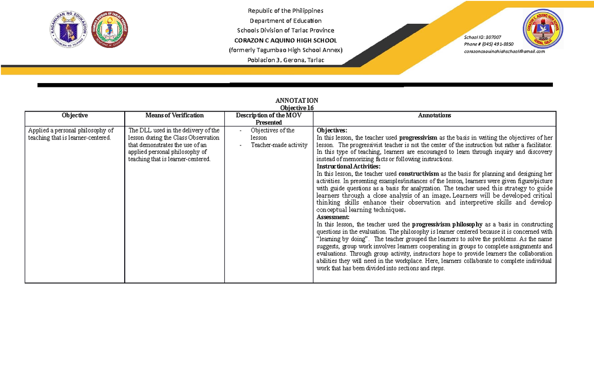 Annotation- Objective-16 - ANNOTATION Objective 16 Objective Means of ...