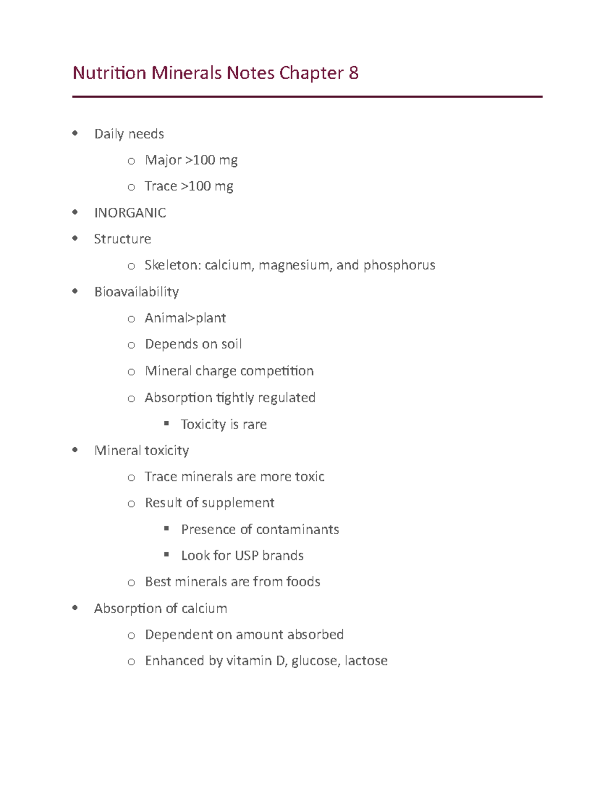 Nutrition Minerals Notes - Studocu