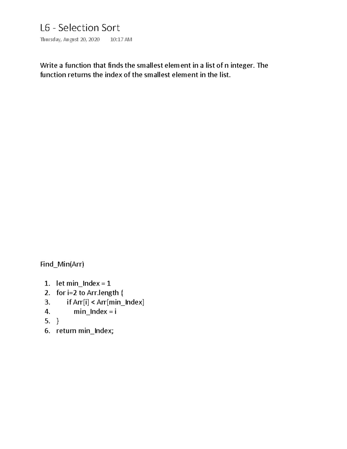 L6 Selection Sort - Introduction to algorithms 3rd EditionAssignmentdksIntroduction to ...
