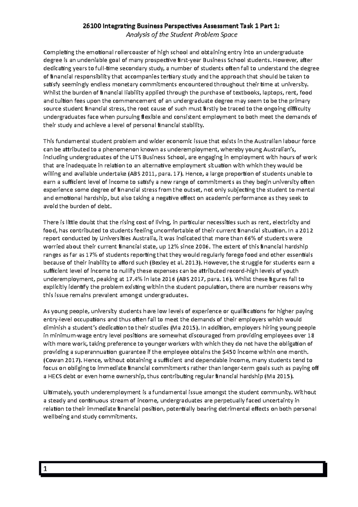 Assessment Task 1 Part 1 - Analysis of the Student Problem Space ...