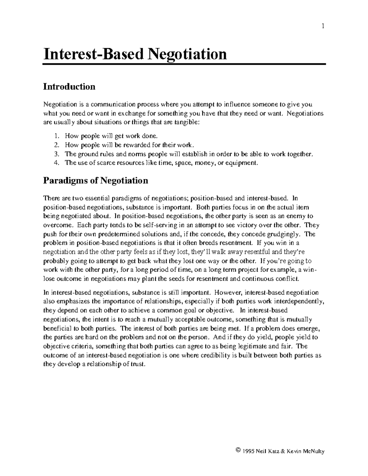 Interested Based Negotiation NK - ####### © Interest-Based Negotiation ...