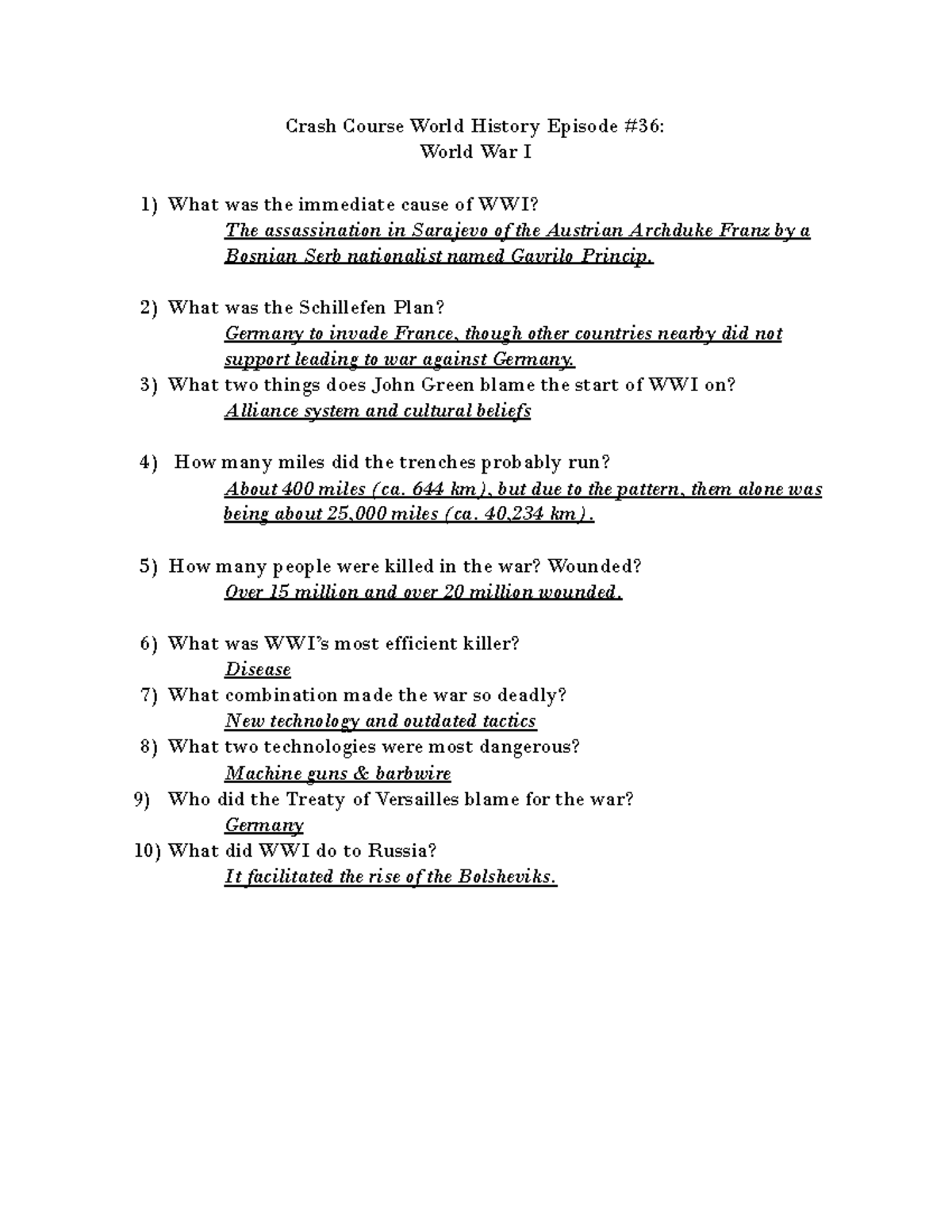 Crash Course World War I - Crash Course World History Episode #36 ...