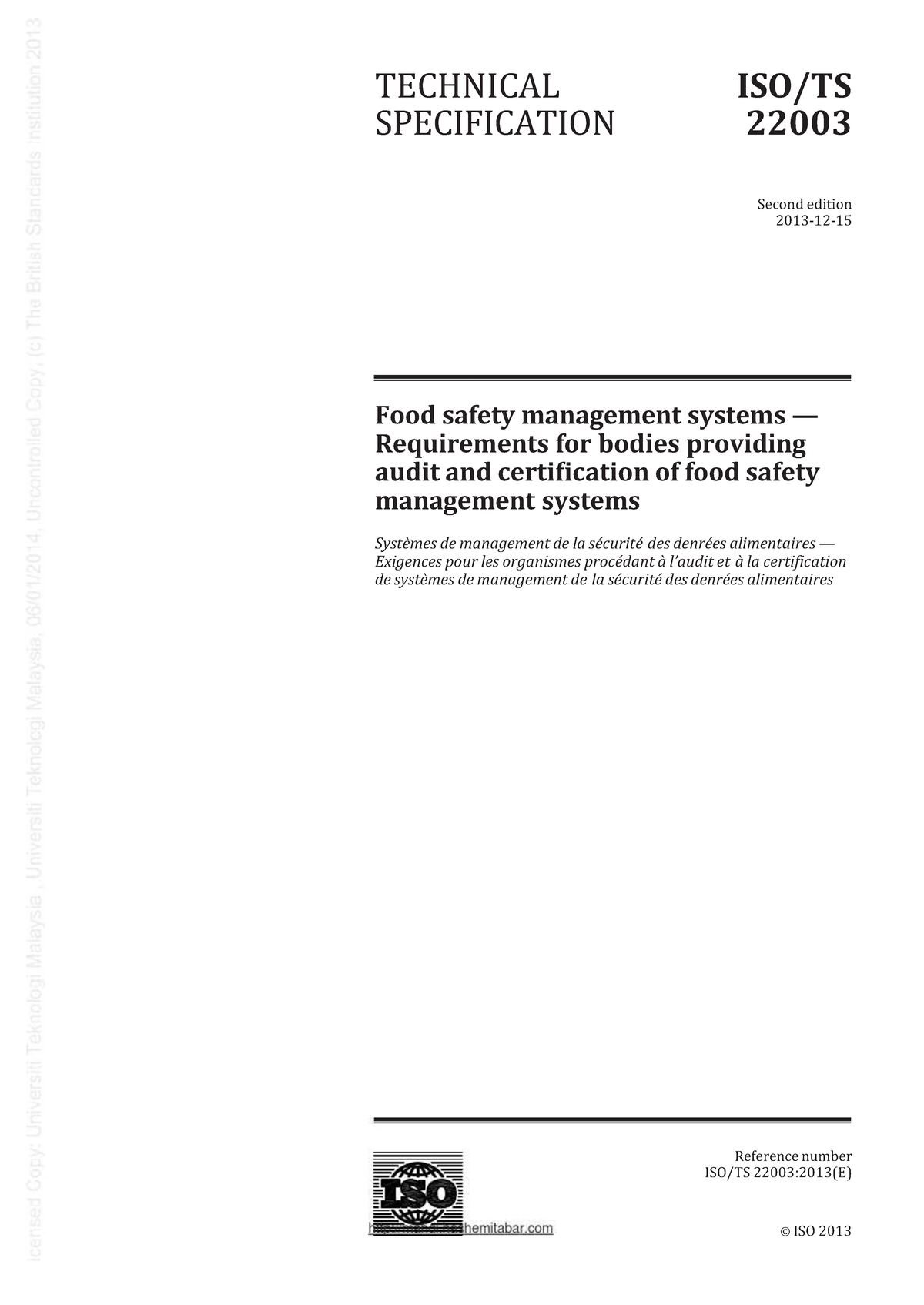 NORMA ISO/TS 2203:2013 - Inocuidad alimentaria - Tecnológico de Monterrey (todos los campus ...