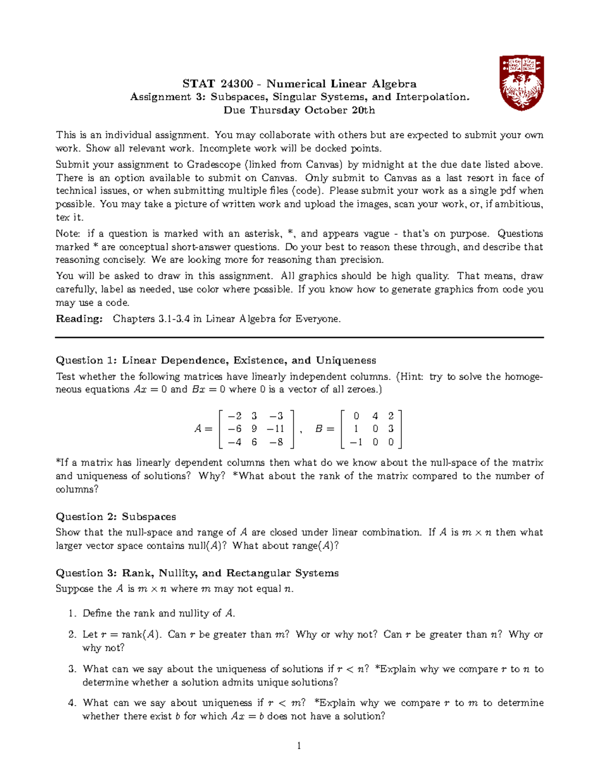 HW 3-3 - Homework - STAT 24300 - Numerical Linear Algebra Assignment 3: Subspaces, Singular ...