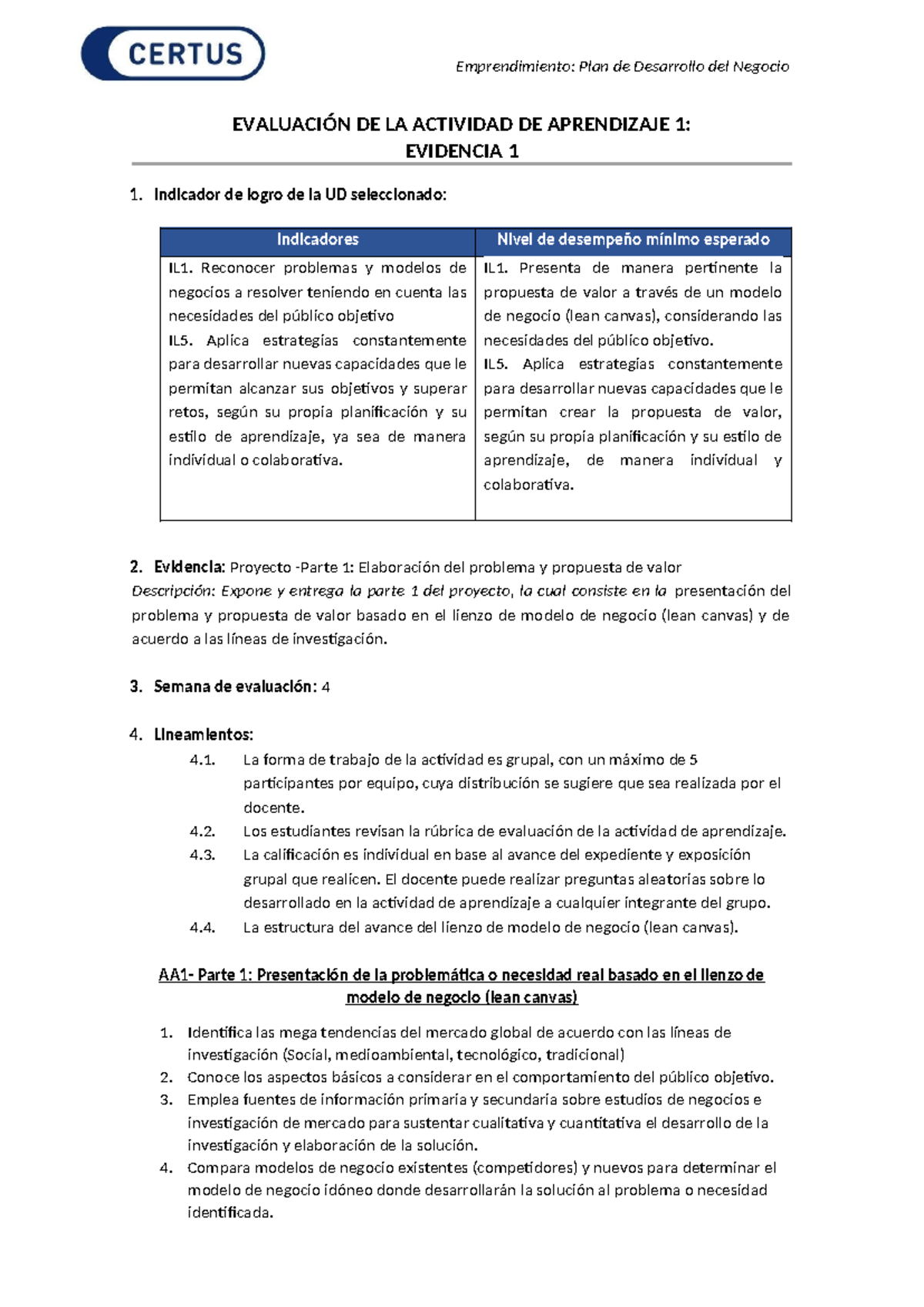 Lineamientos AA1 - Dgdgh - EVALUACIÓN DE LA ACTIVIDAD DE APRENDIZAJE 1 ...