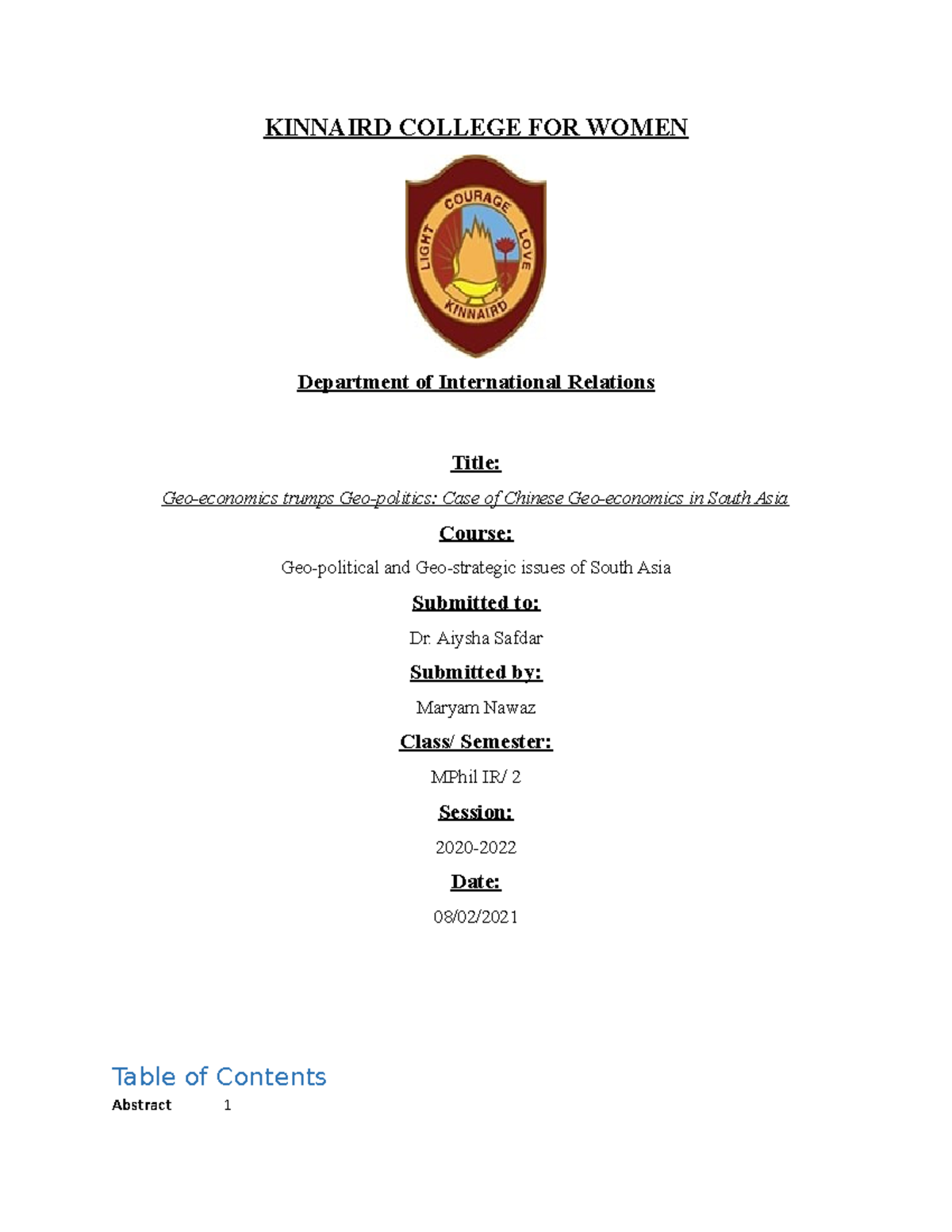 Geo-economics - Geo economics in Asia - KINNAIRD COLLEGE FOR WOMEN ...