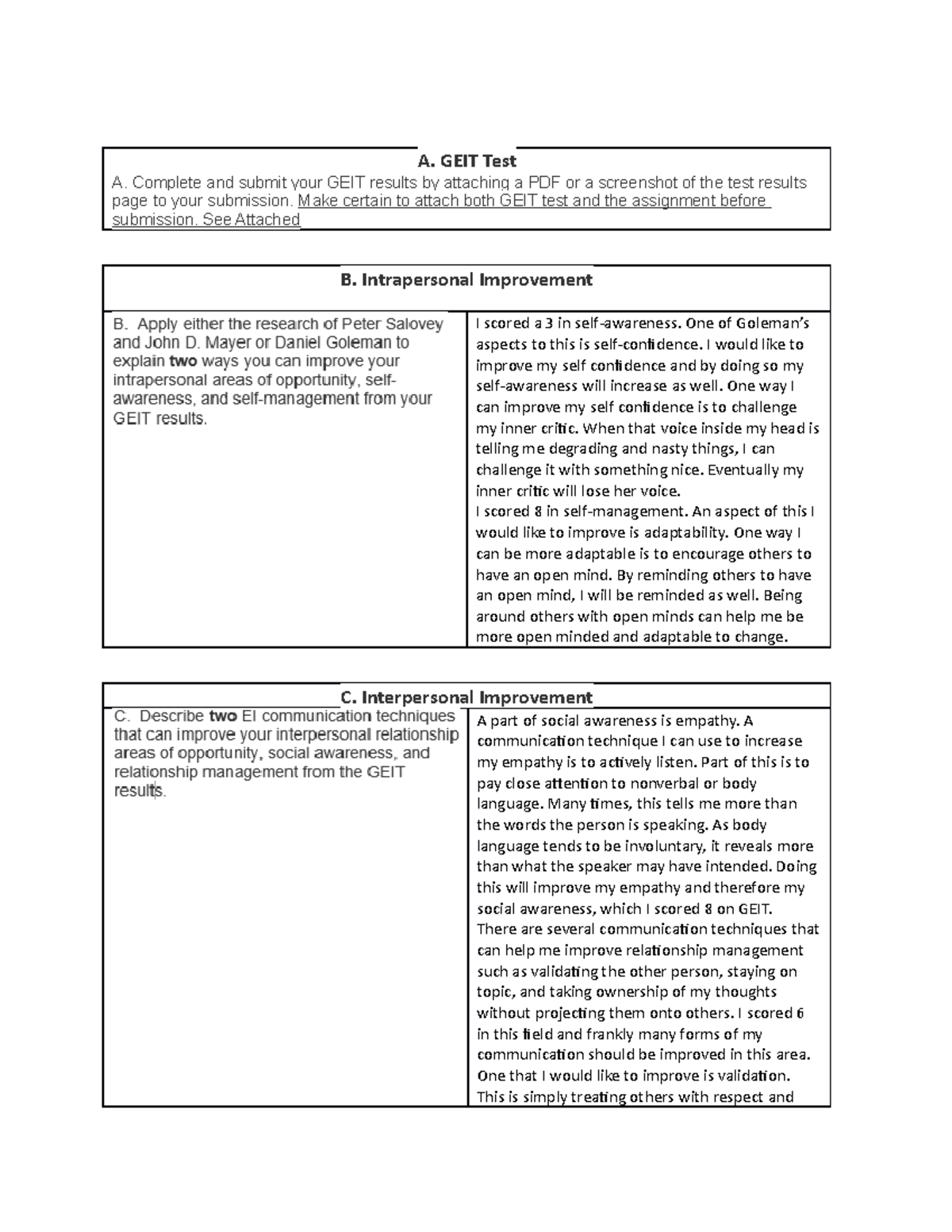 D082 Task 1 Template - A. GEIT Test A. Complete and submit your GEIT ...