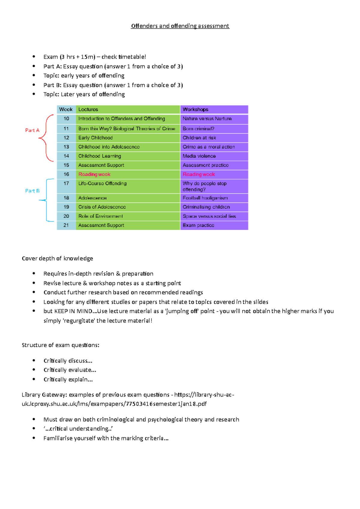 Offenders and offending assessment - . lecture material as a 'jumping ...