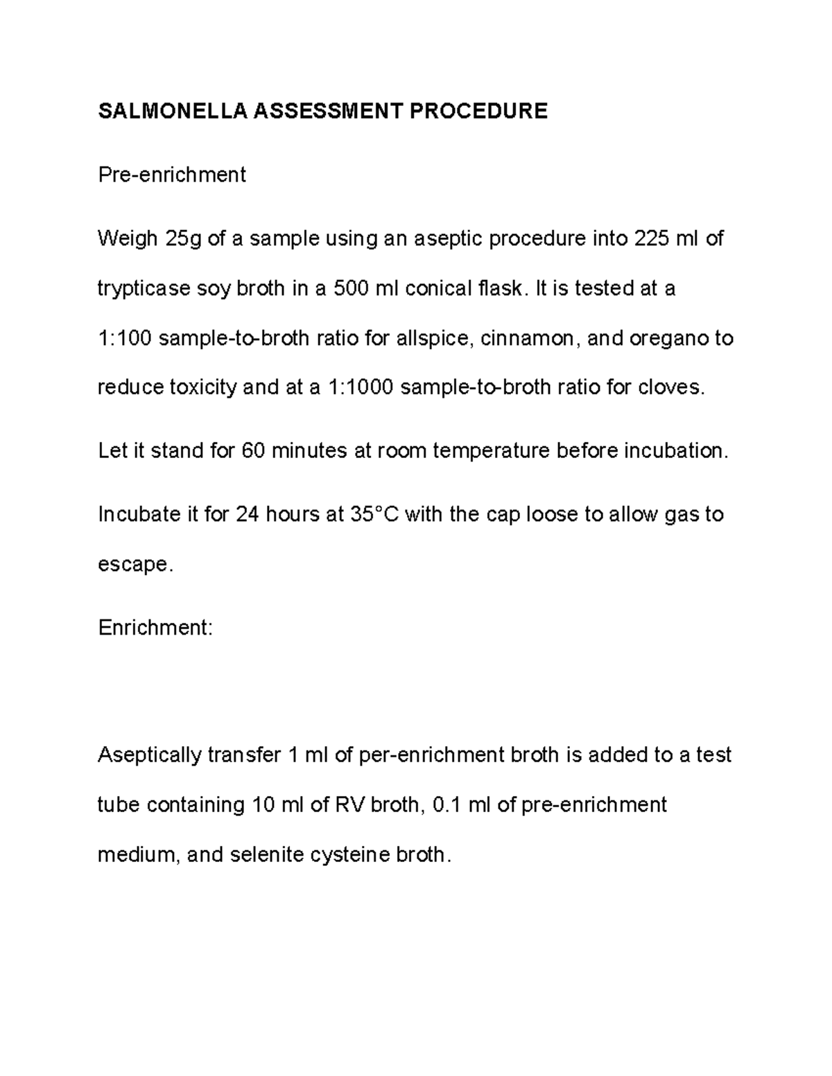 Assessment OF Salmonella Procedure - SALMONELLA ASSESSMENT PROCEDURE ...
