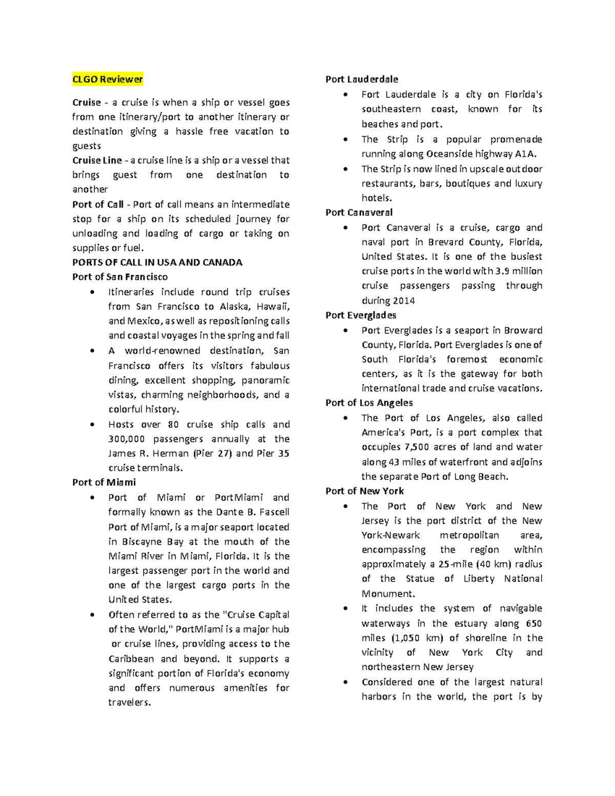 CLGO Midterm - Reviewer - CLGO Reviewer Cruise - a cruise is when a ...