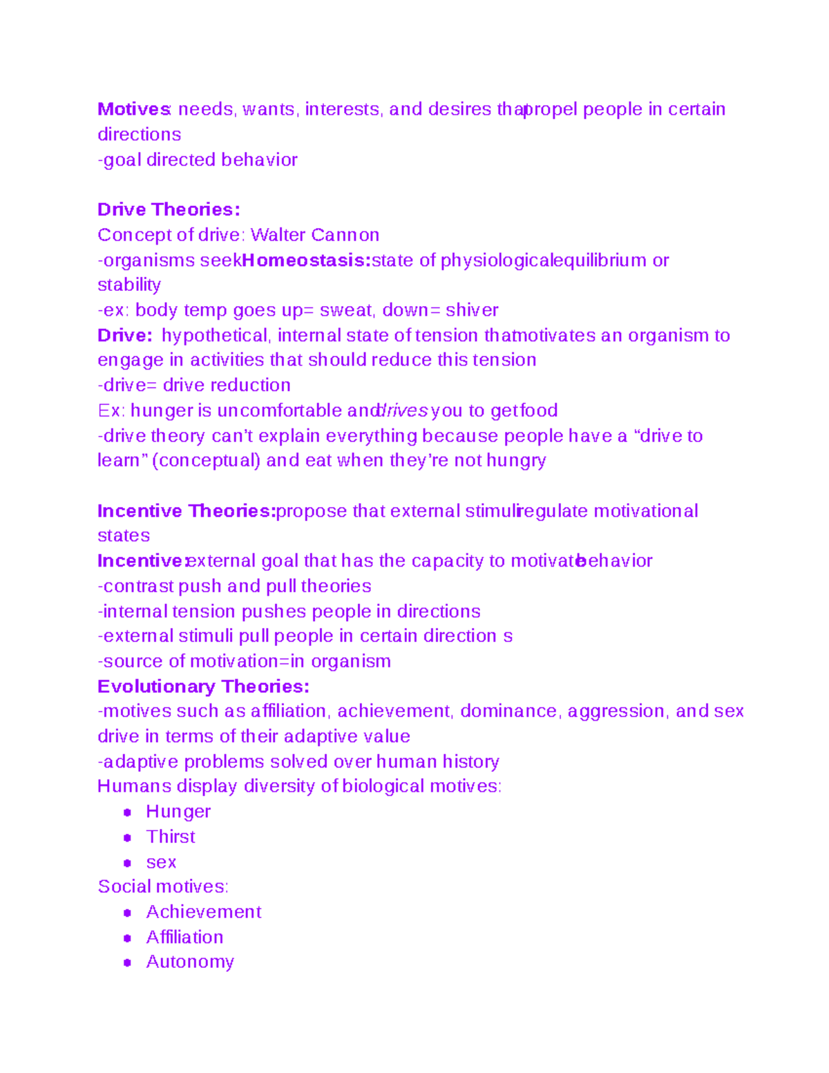 Studocu Psychology 11 - Google Docs - Motives: needs, wants, interests ...