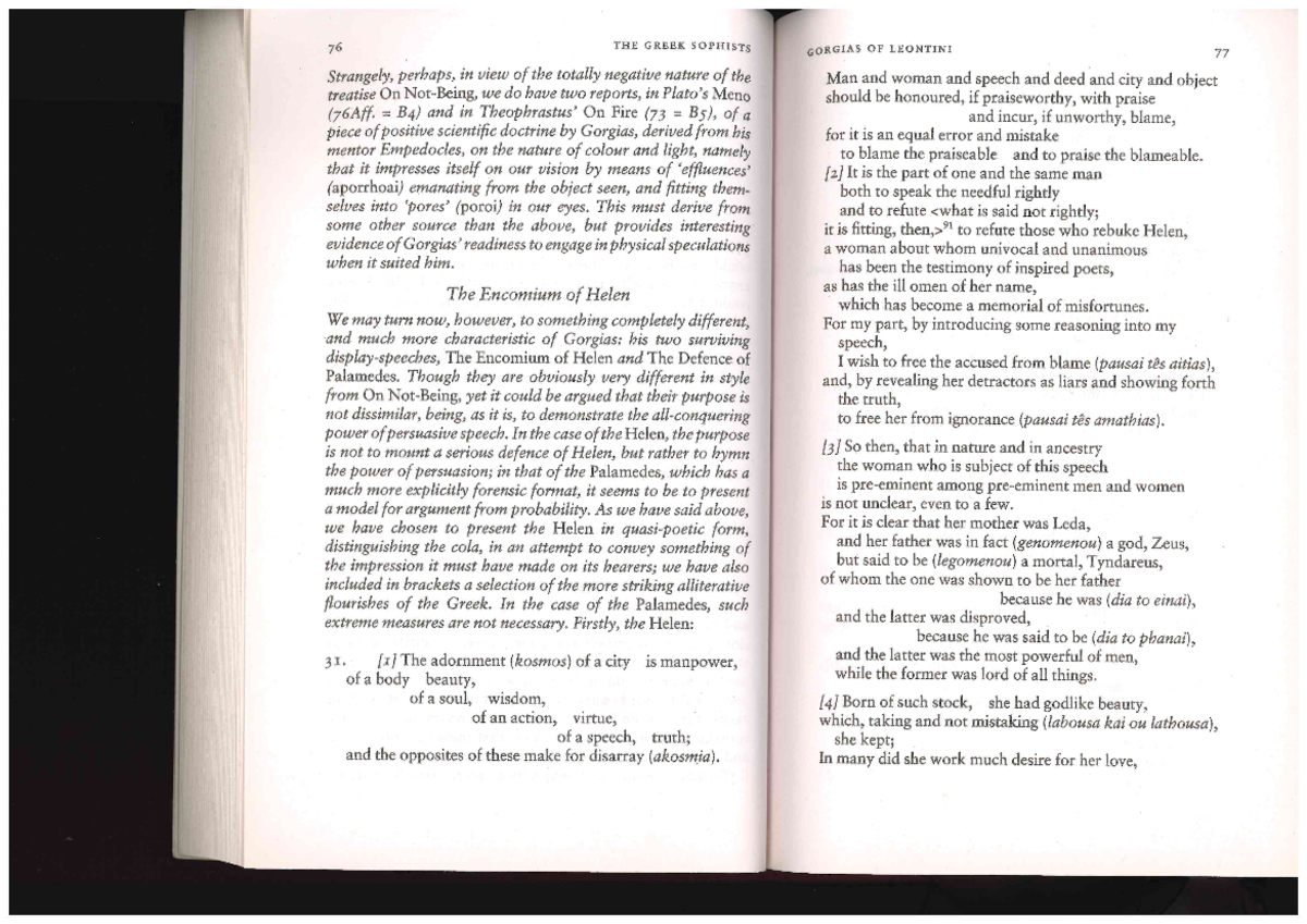 Gorgias encomium of helen - 76 THE GREEK SOPHISTS GORGIAS OF LEONTINI ...