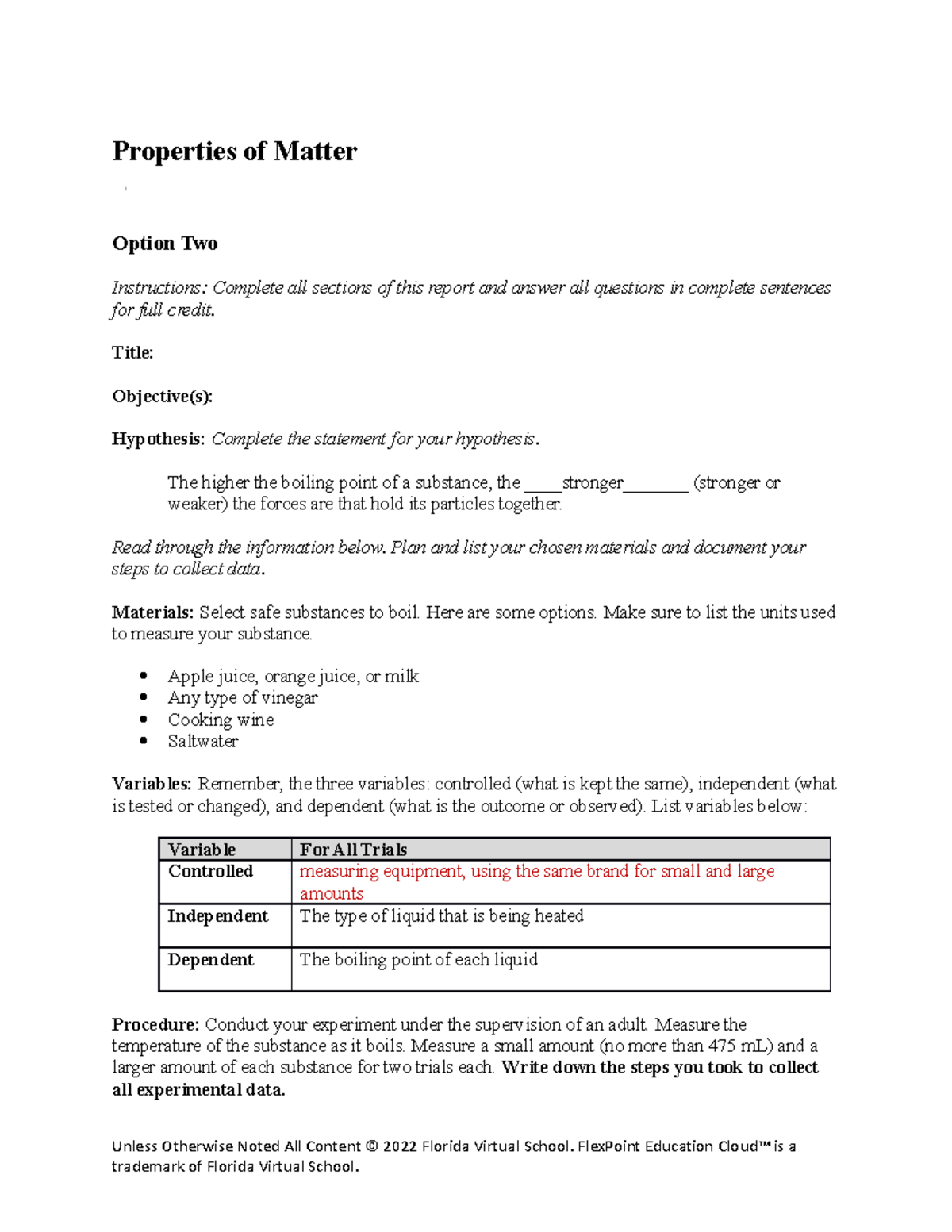 Properties matter option two report - Properties of Matter Option Two ...