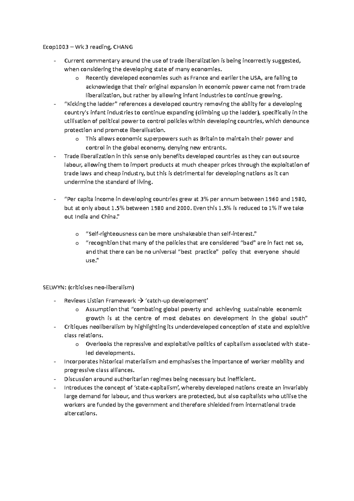 Reading comparisons Chang vs Selwyn - Ecop1003 – Wk 3 reading, CHANG ...
