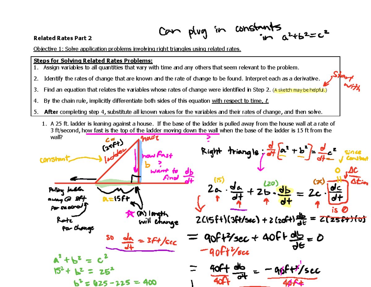 3.1 Related Rates Part 2 - Related Rates Part 2 Objective 1: Solve ...