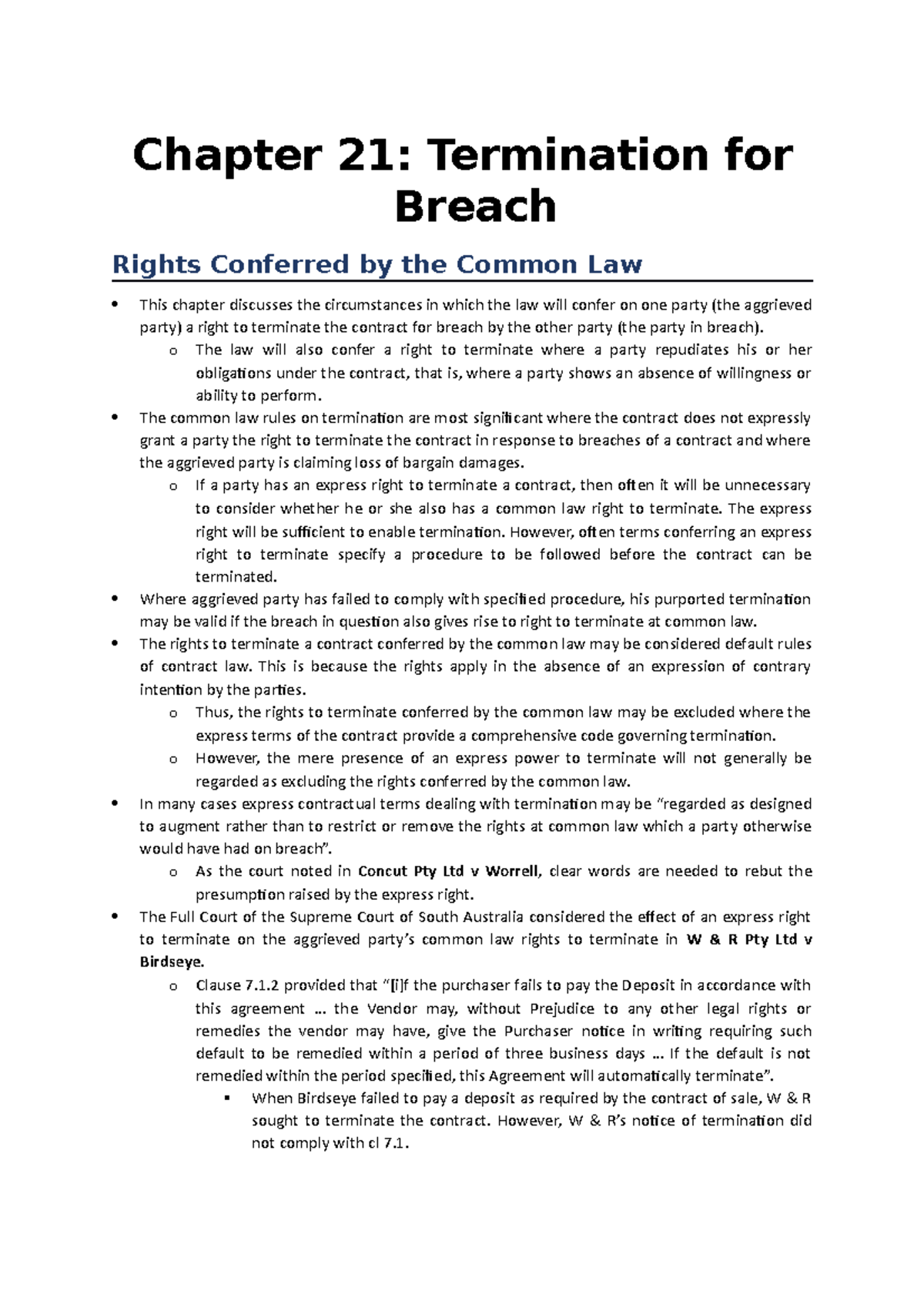21. Termination for Breach - Chapter 21: Termination for Breach Rights ...