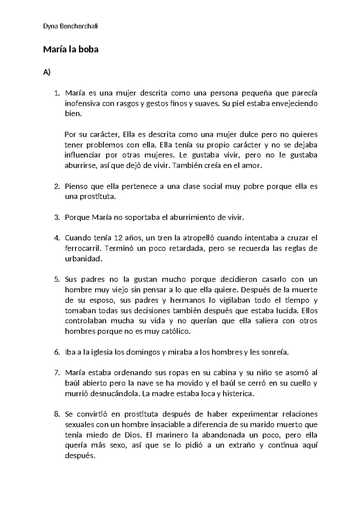 María la boba - Dyna Bencherchali María la boba A) 1. María es una ...