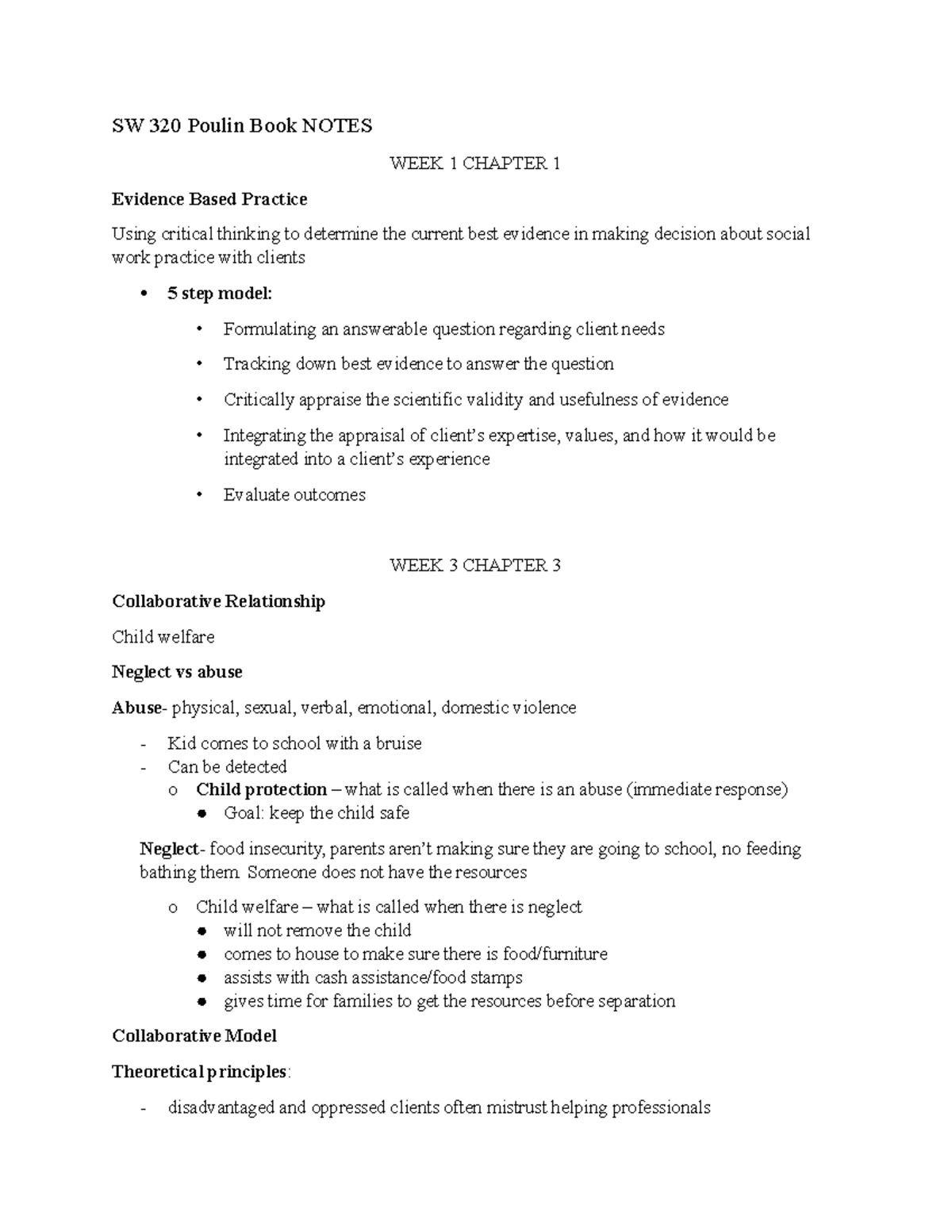 Sw 320 - lecture notes - SW 320 Poulin Book NOTES WEEK 1 CHAPTER 1 ...