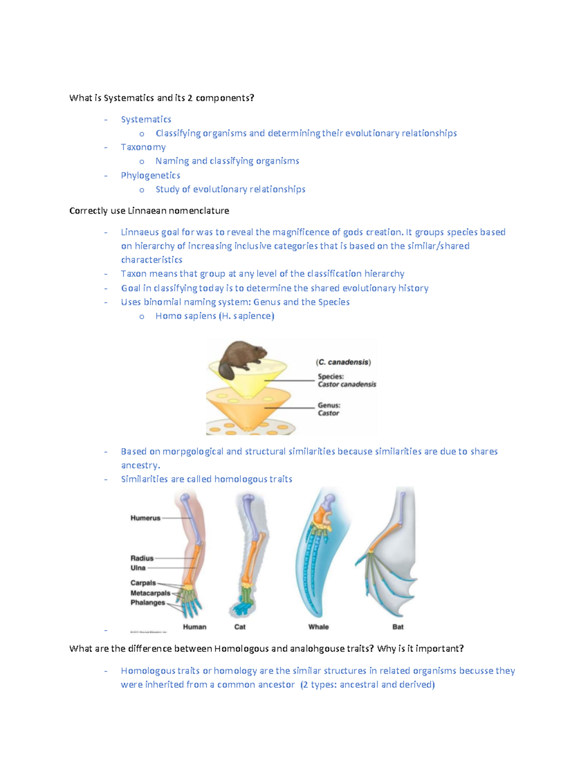 BIO 1130 Topic 7 Midterm notes - What is Systematics and its 2 ...