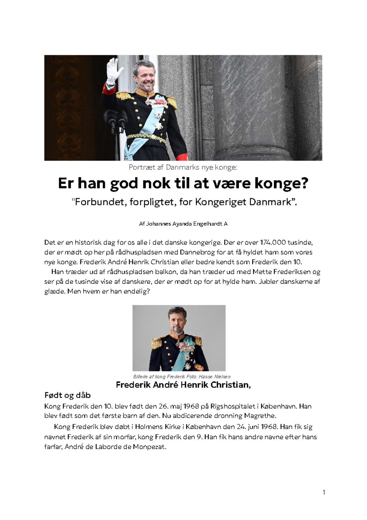 Potræt af Kong frederik den 10. - Google Docs - Portræt af Danmarks nye konge: Er han god nok ...