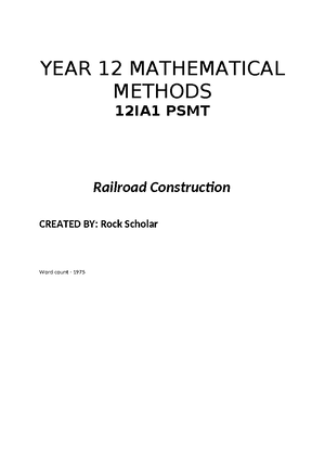 Maths Methods IA1 Assessment - IA1 PSMT, recieved 18/20 - MATHS METHODS ...