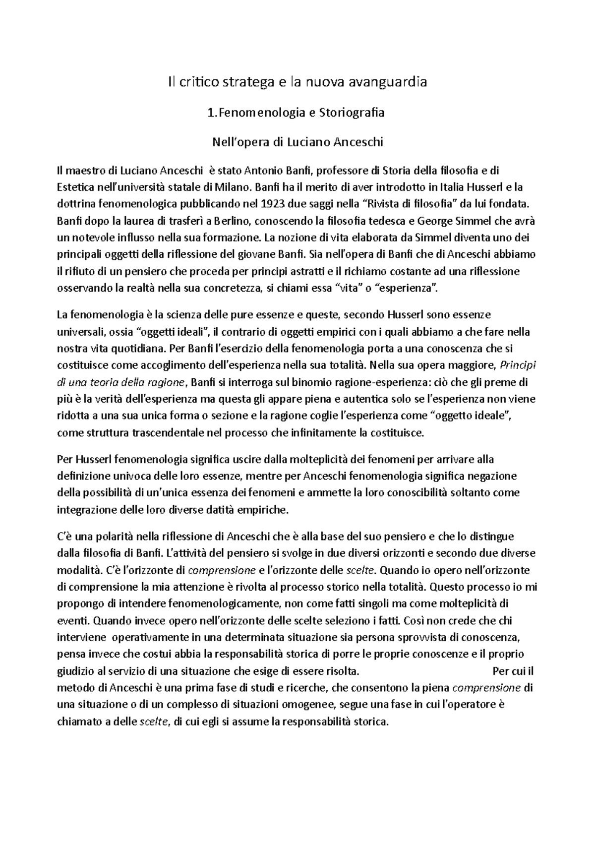 Il critico stratega e la nuova avanguardia - Banfi ha il merito di aver ...