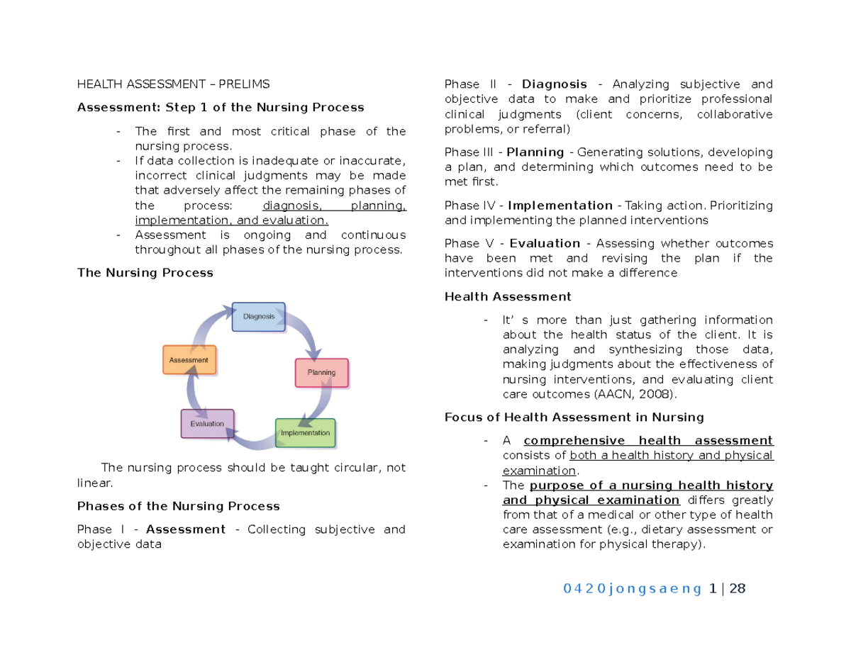 Health Assessment - HEALTH ASSESSMENT – PRELIMS Assessment: Step 1 of ...