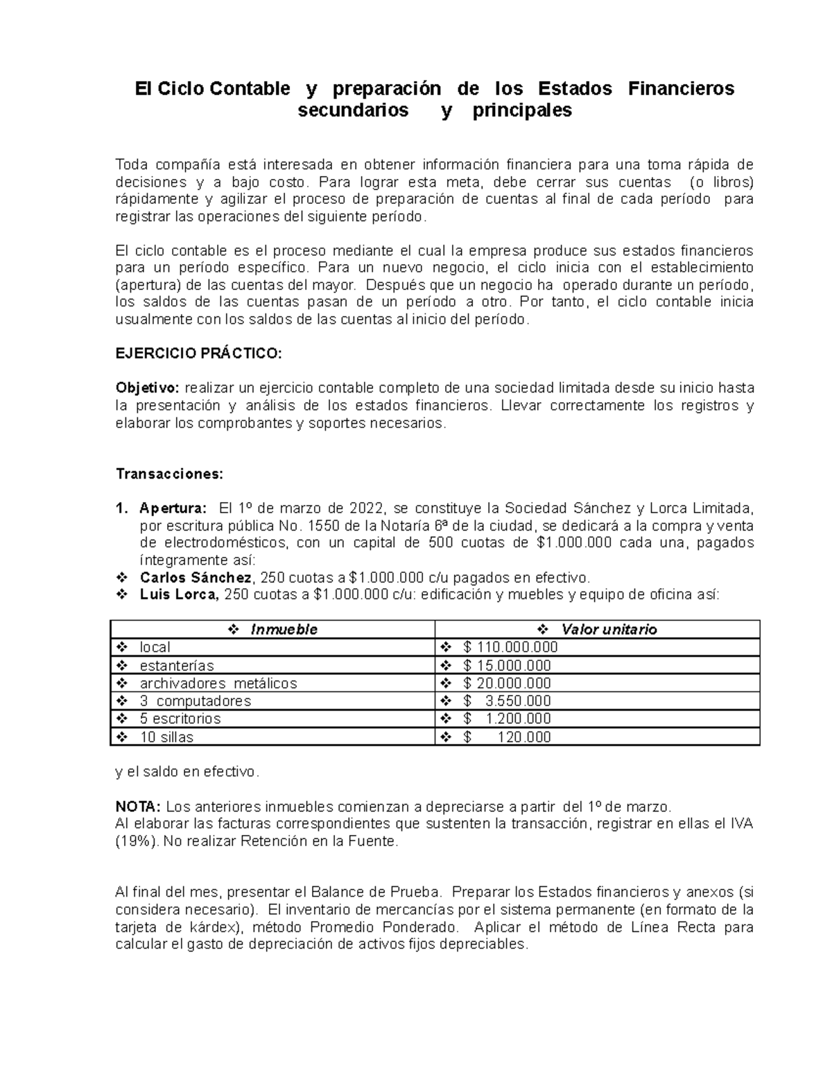 Taller general. El ciclo contable- 2-2022 - El Ciclo Contable y preparación de los Estados - Studocu