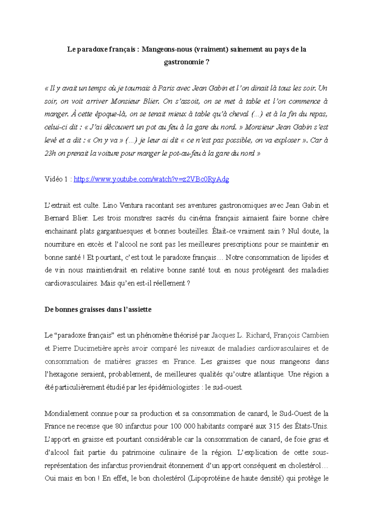 Article 1 - Le paradoxe français - Le paradoxe français : Mangeons-nous ...