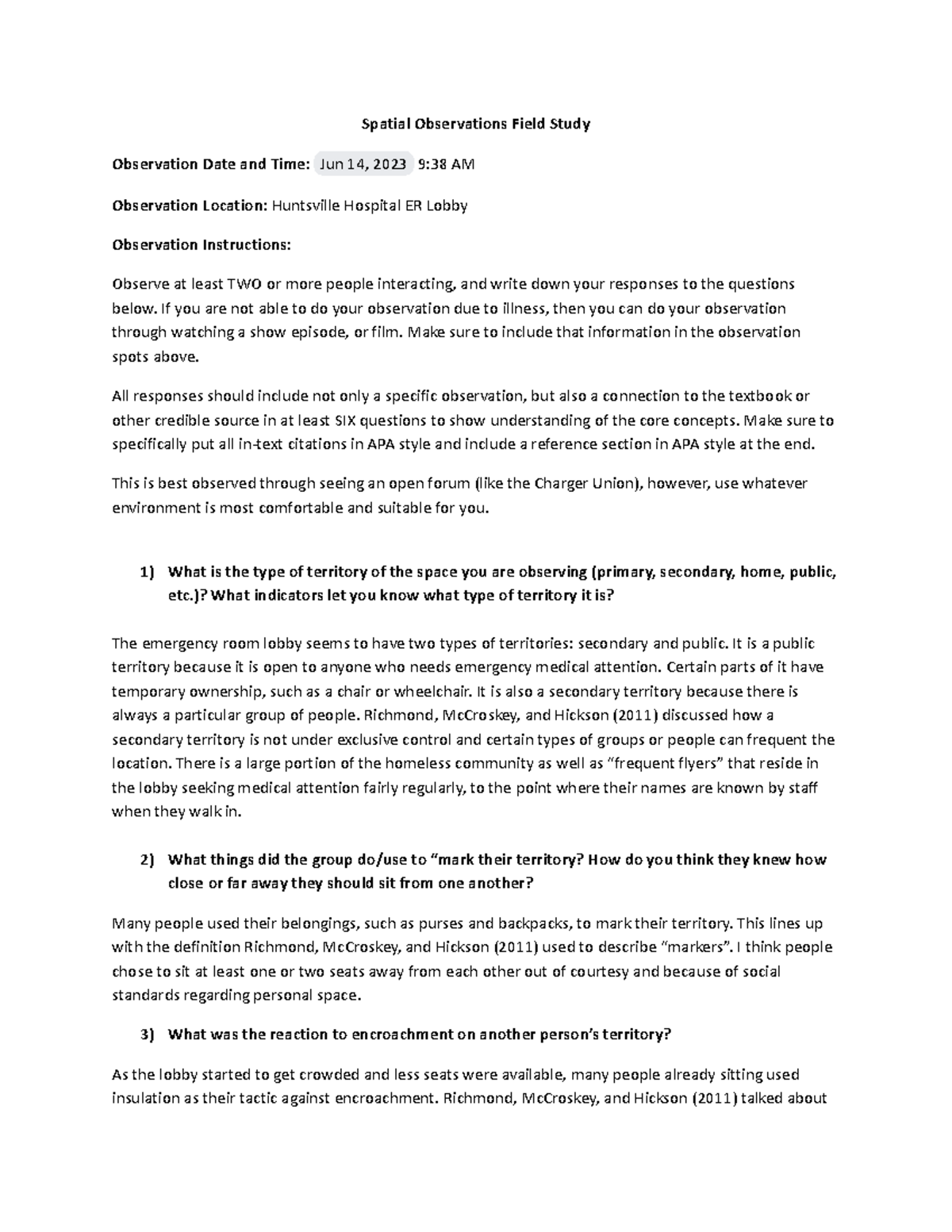 Spatial Observations Field Study - PY 330 - UAH - Studocu