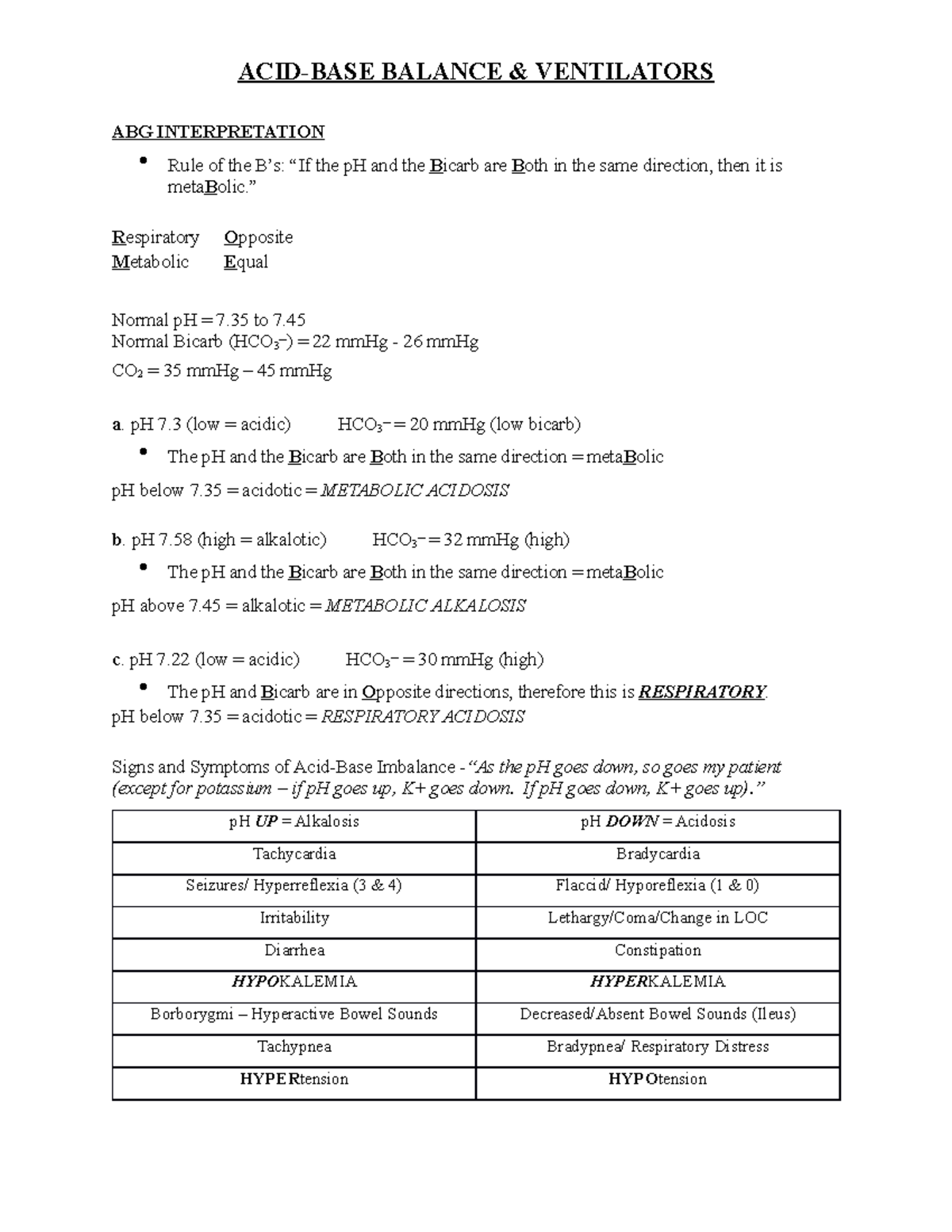 ABG Interpretation - ABGs - ABG INTERPRETATION Rule of the B’s: “If the ...